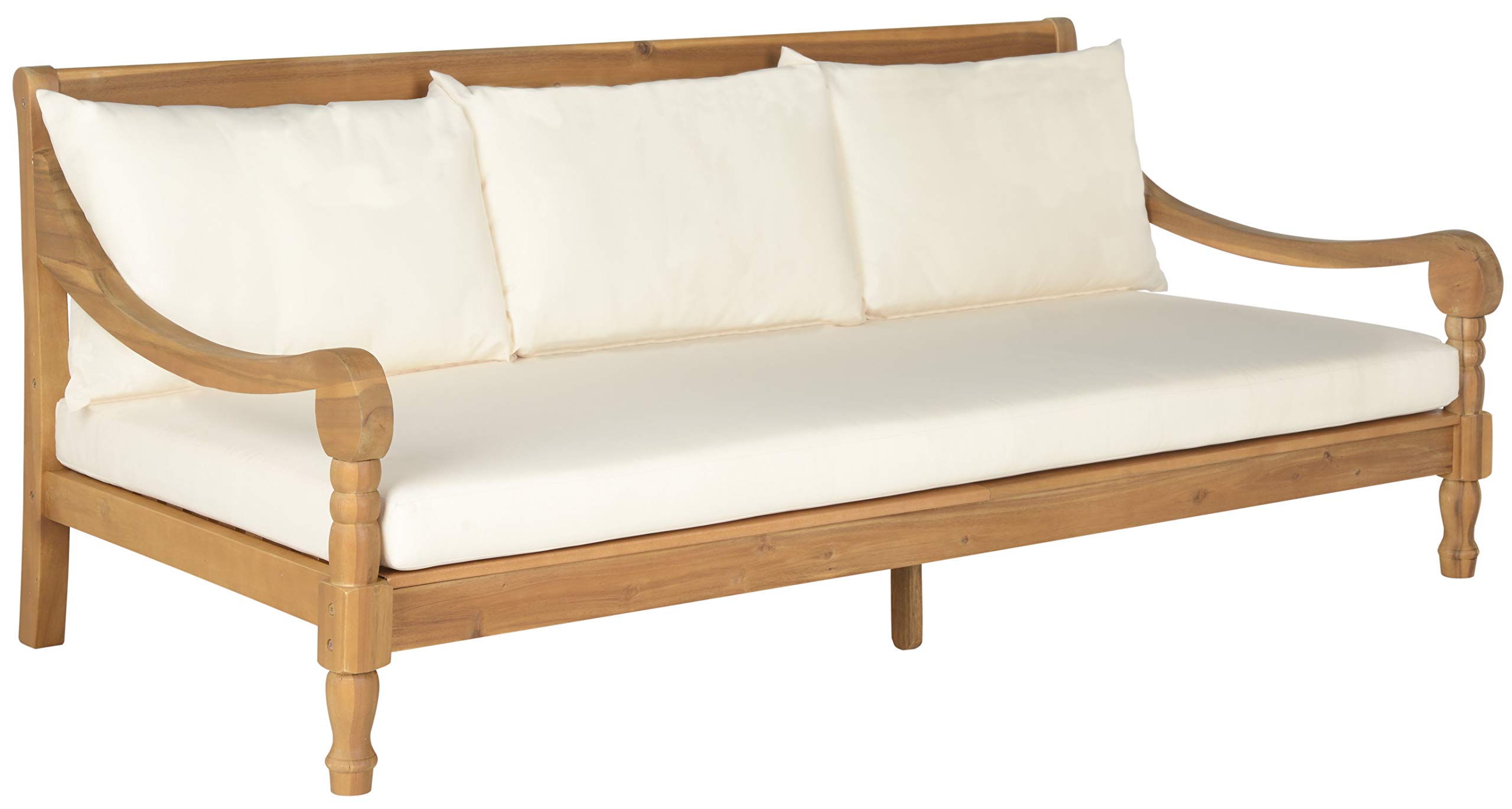 Safavieh Outdoor Collection Pasadena Brown/ Beige Acacia Wood Cushioned ...