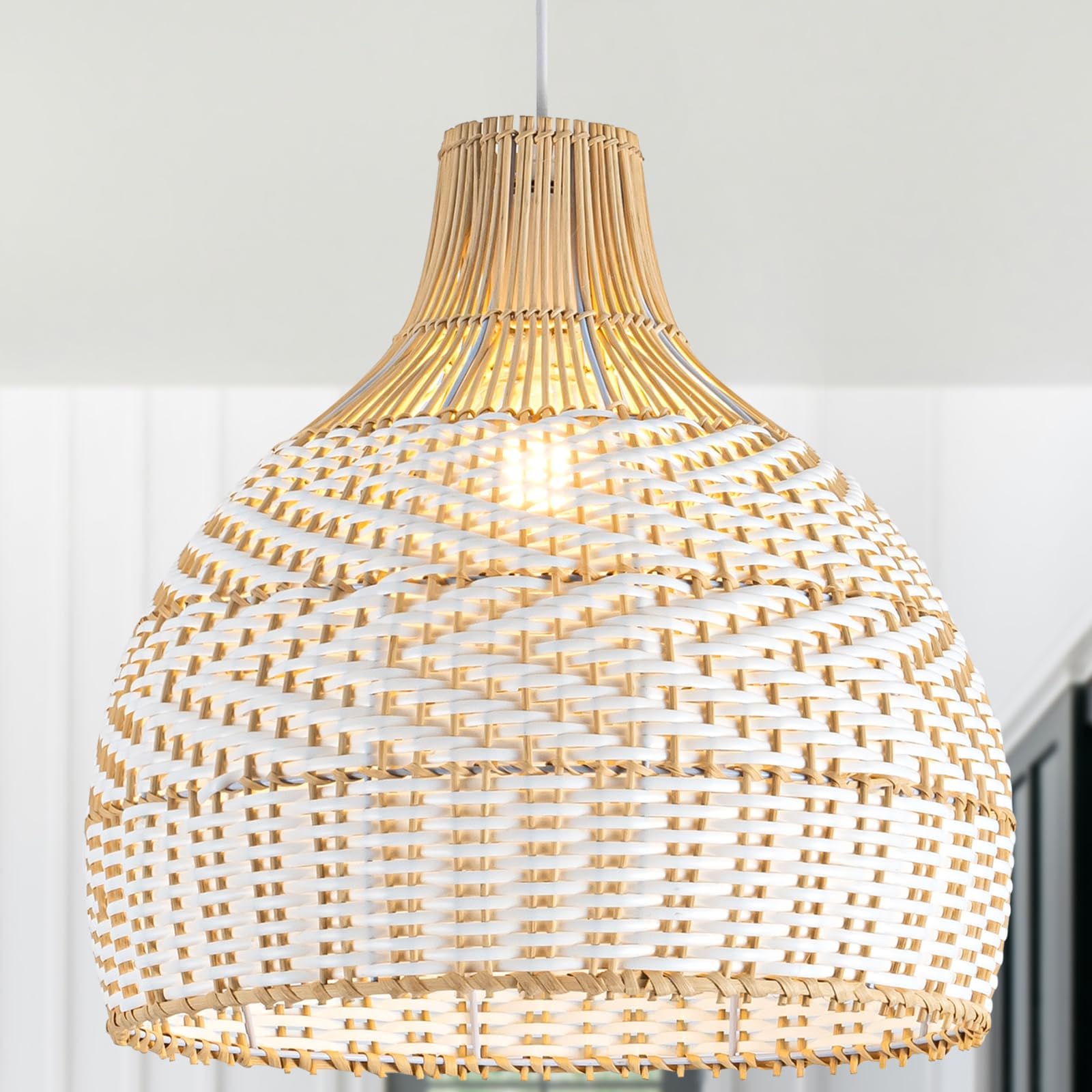 Shining gold Boho 15“ Rattan Chandelier Light Fixture Vintage Farmhouse ...