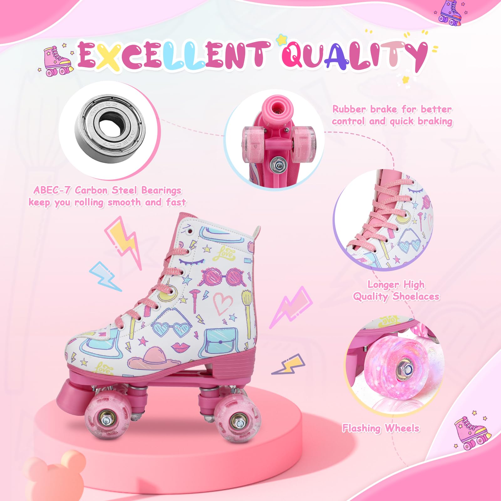 Snapklik.com : Jessie Girl Roller Skates For Kid, PU Leather Flash ...