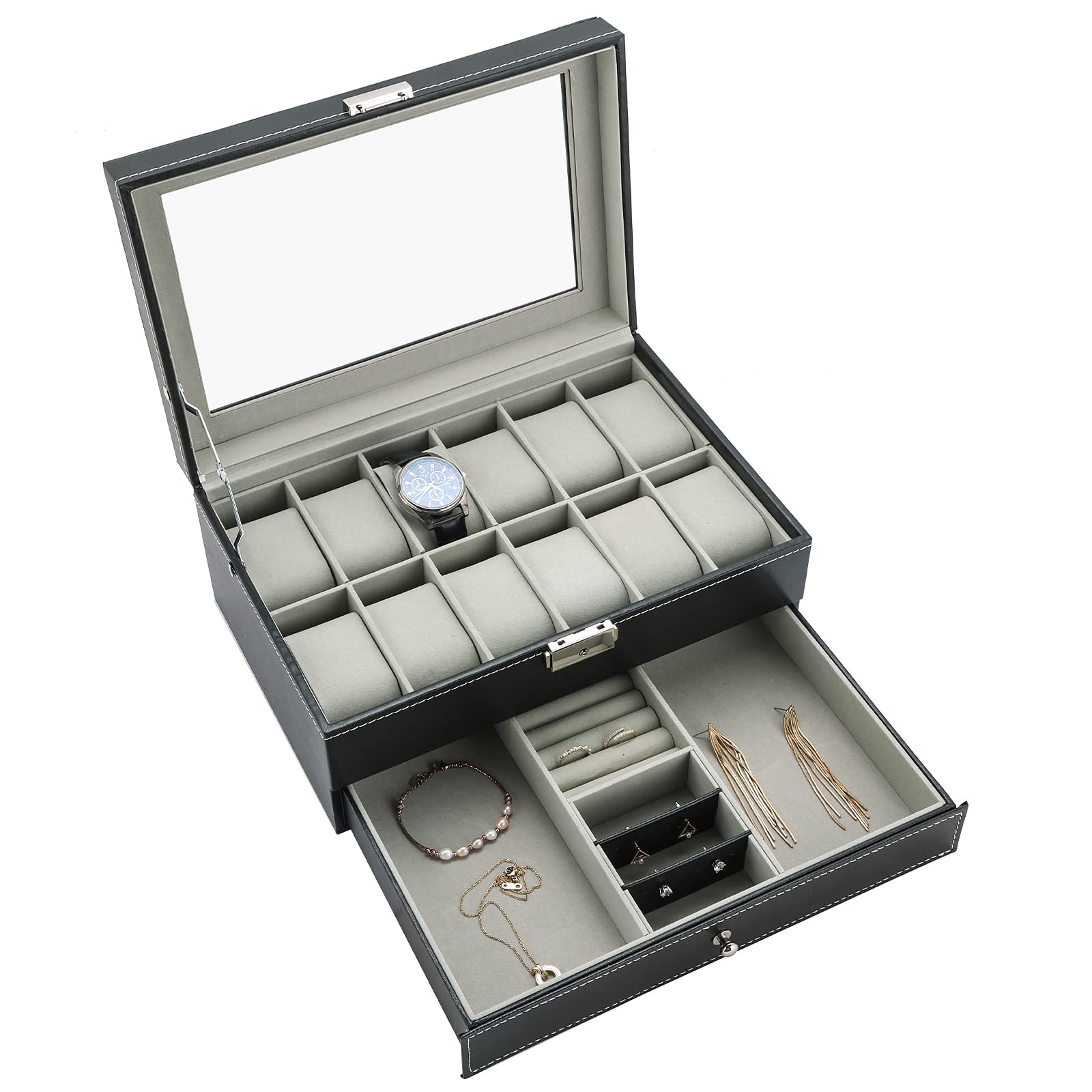 Amazon.com: AMGSH 12 Slot PU Leather Lockable Watch Storage Boxes | 2 ...