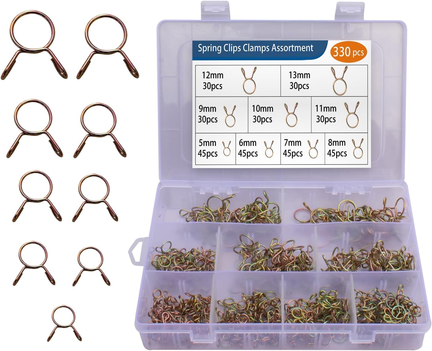 Generic 330Pcs Fuel Line Hose Spring Clips Clamps Assortment Kit: 9 ...