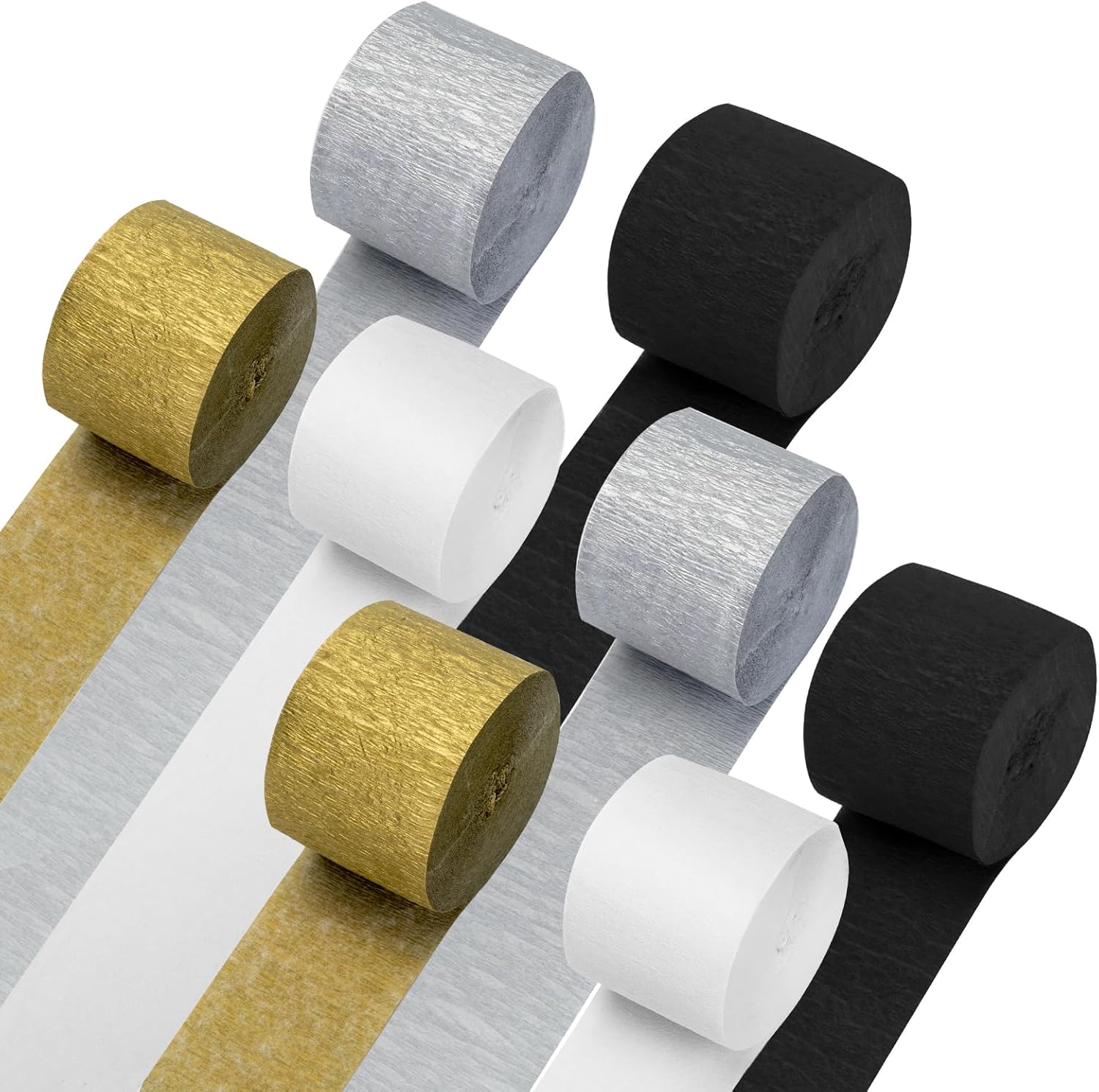 Amazon.com: 8Rolls 656Ft Crepe Paper Streamers White Black Gold Silver ...