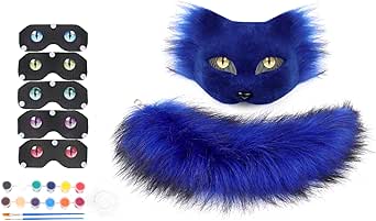 Amazon.com: Faux Fur Fox Mask & Tail Set Realistic Fox Mask,Detachable ...