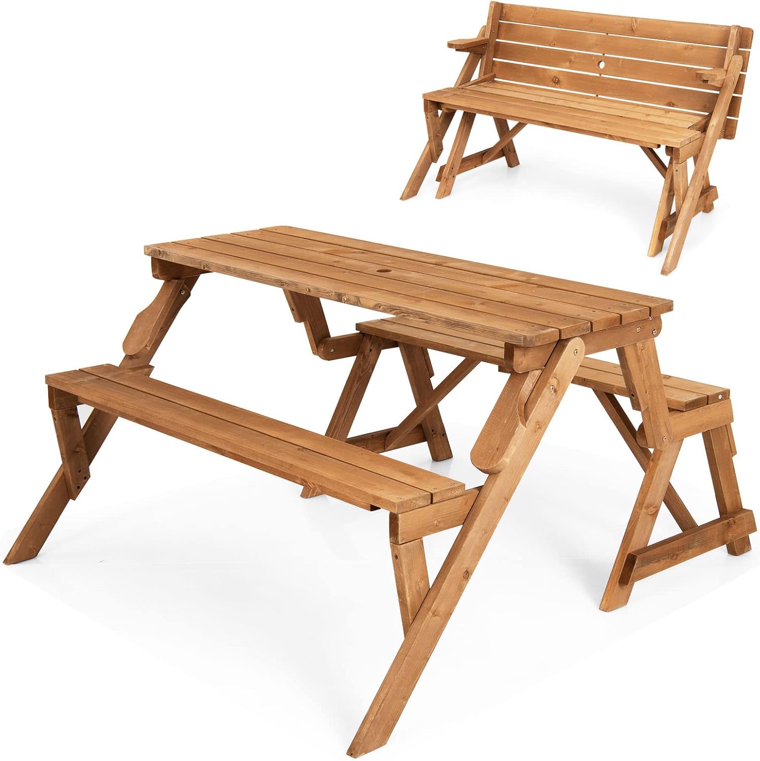 Giantex Wooden Picnic Table Set, 2 in-1 Folding Picnic Bench Set ...