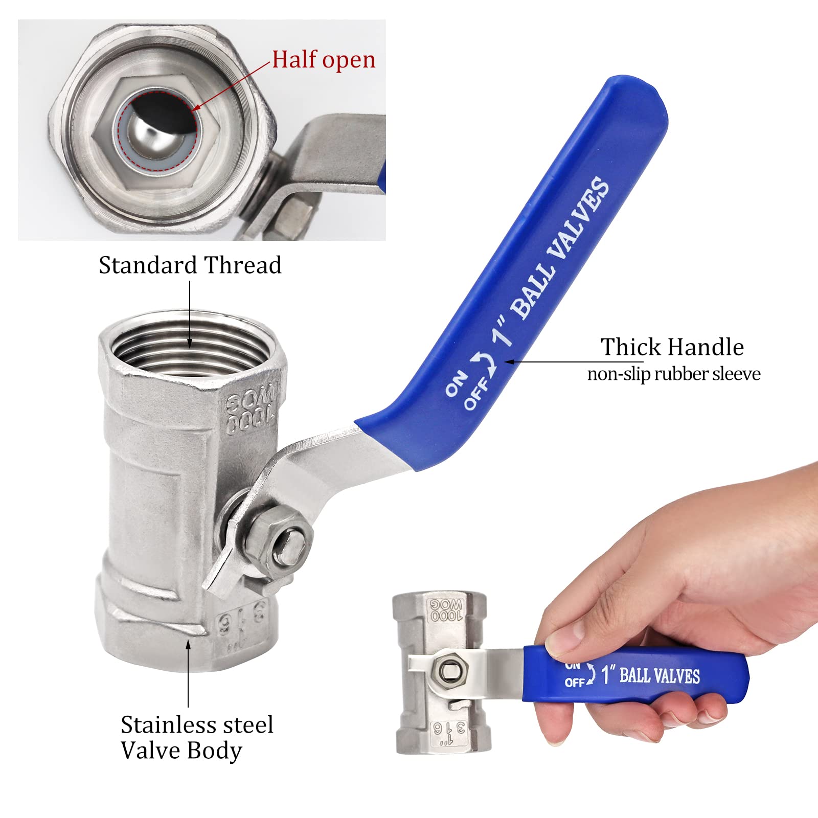 Snapklik.com : 2 Pack Stainless Steel Ball Valve 1 Inch Female Threaded ...