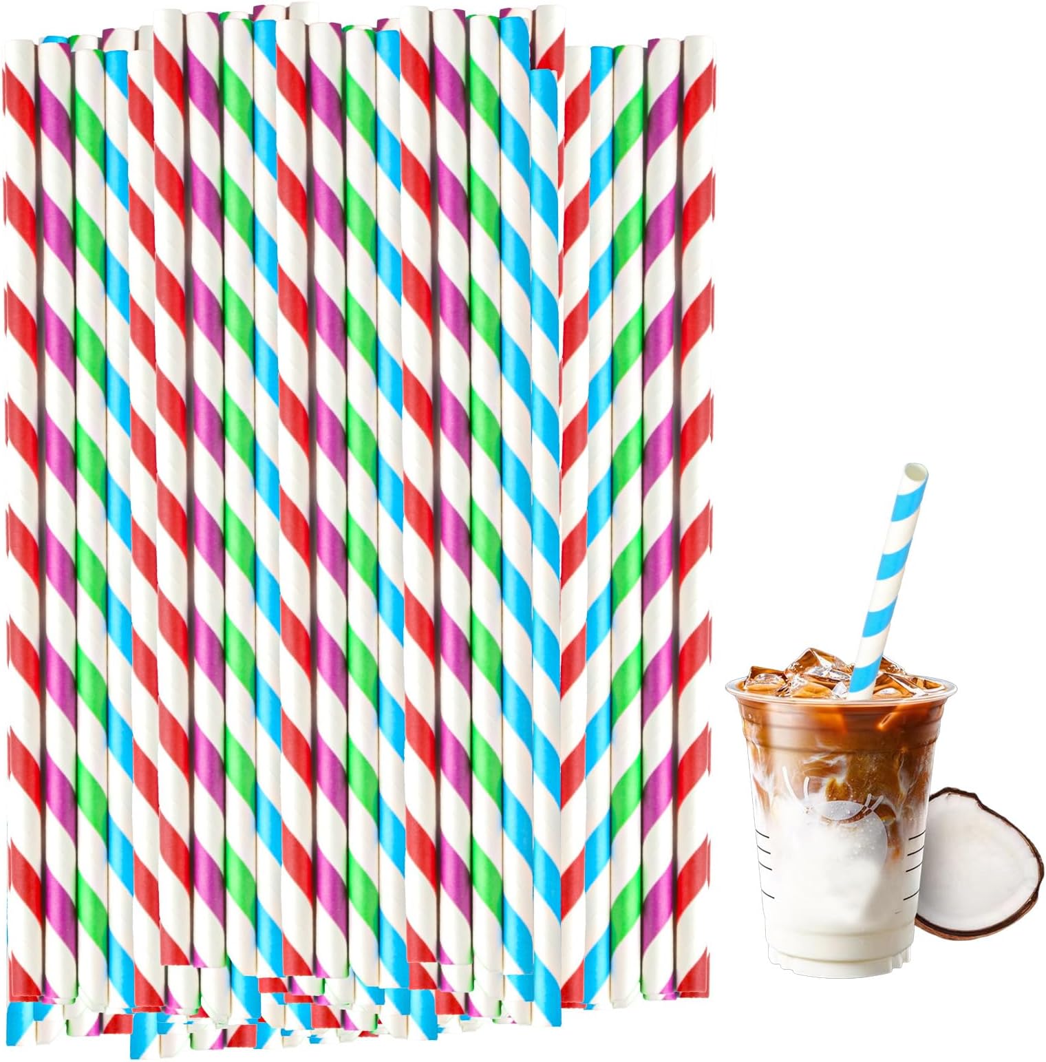Amazon.com: 100PCS Biodegradable Paper Straws Bulk, Assorted Rainbow ...