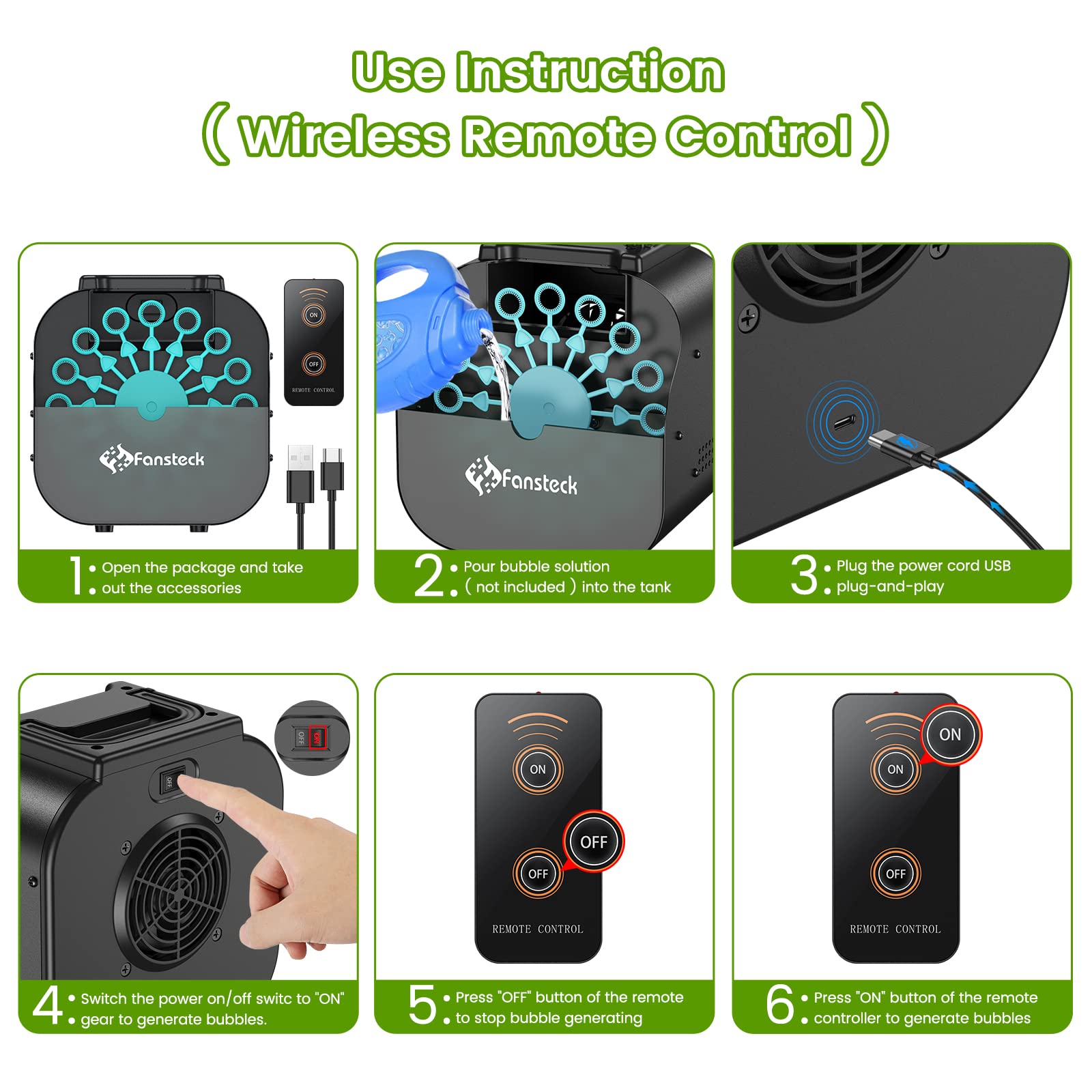 Fansteck Bubble Machine, Professional Wireless Remote Control Bubble ...