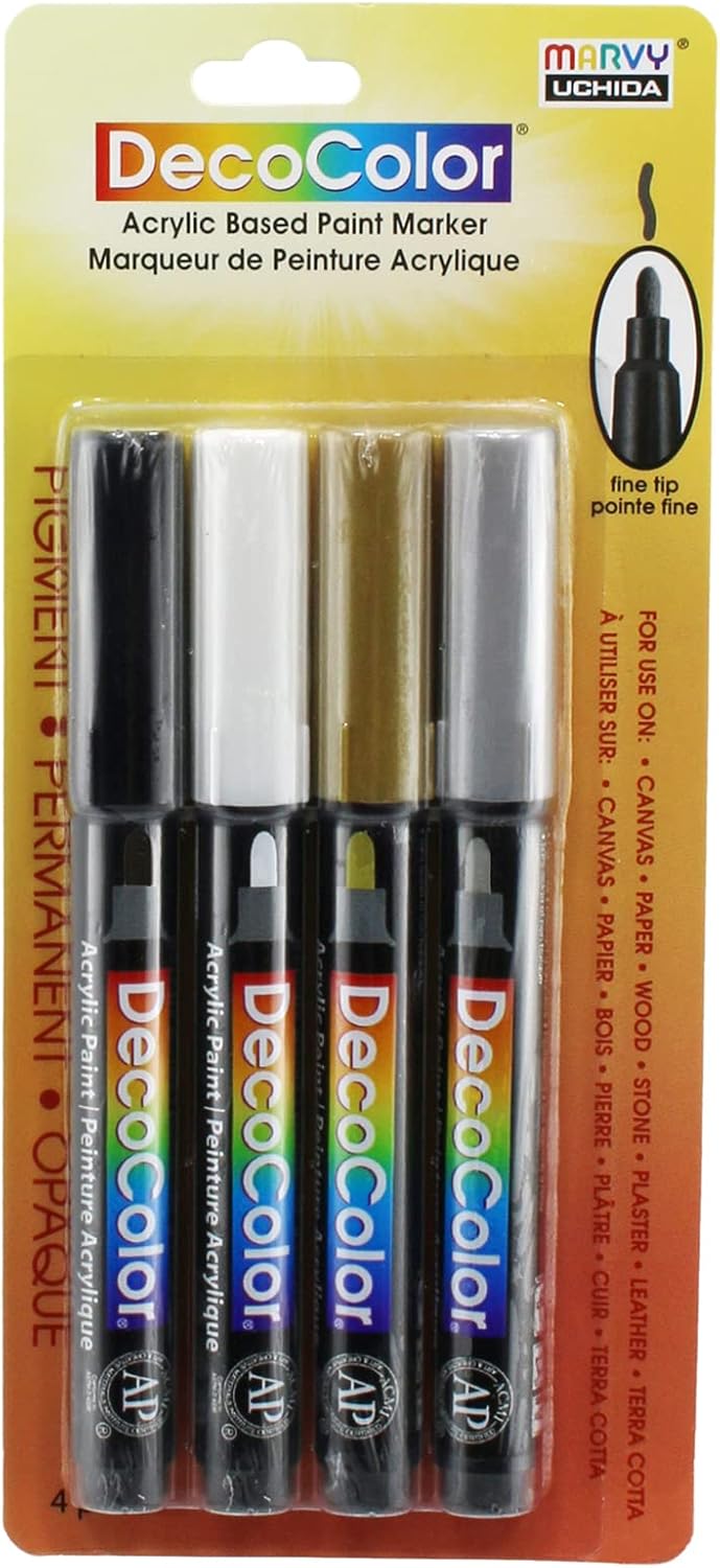 Amazon.com: DecoColor Fine Tip Paint Marker Set 4/Pkg - Black, White ...