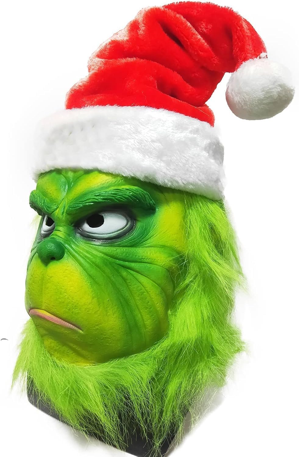 Green Monster Full Head Latex Mask with Red Hat Christmas Deluxe Plush ...