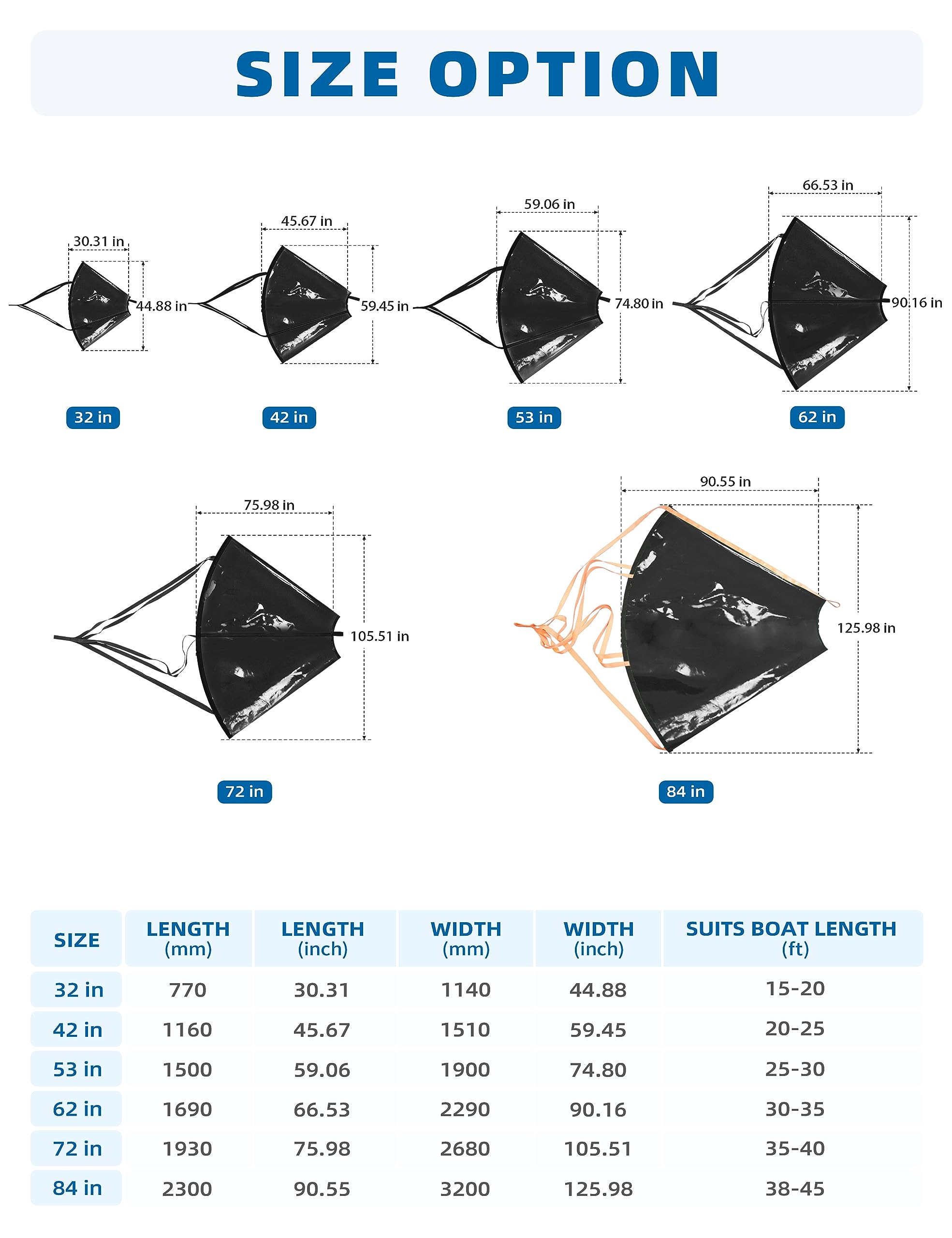 Snapklik.com : BLUEWING 53in Sea Anchor Drift Sock 840D Nylon Parachute ...