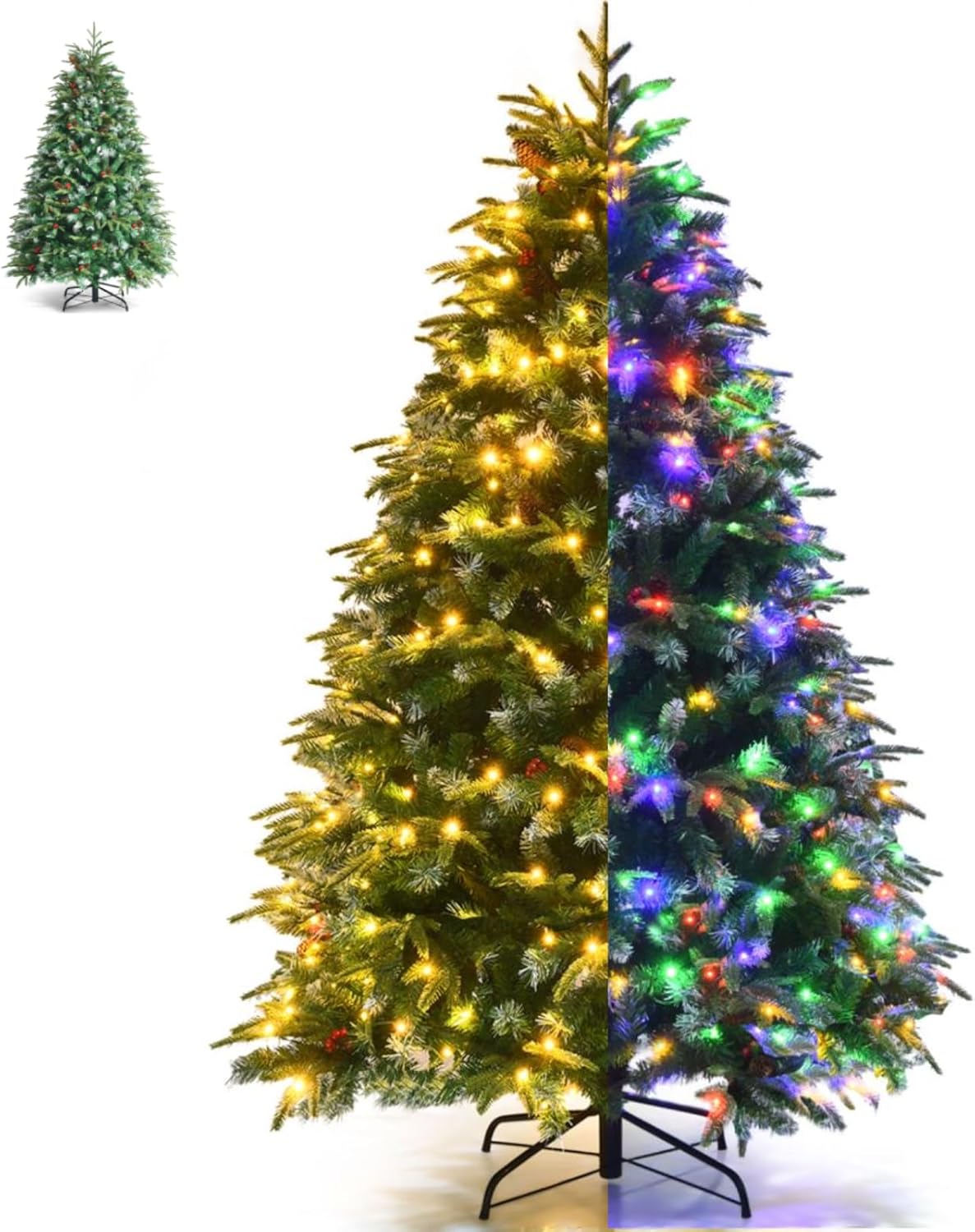 GiantexUK 5FT/6FT Pre-Lit Christmas Tree, Artificial Hinged Pine Xmas ...