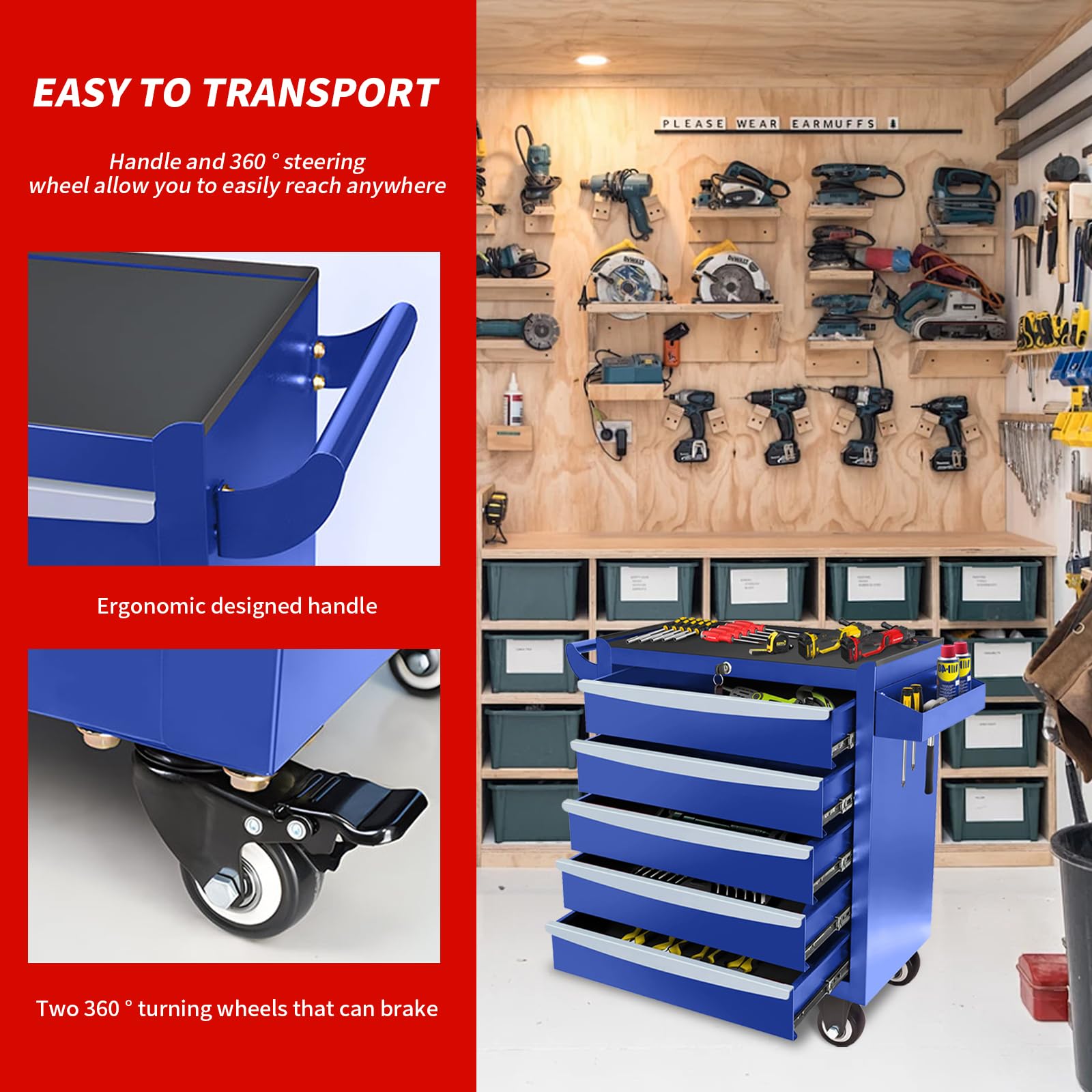 Tool Cabinet Tool Box With Drawers INTERGREAT Rolling Tool Chest, 5 ...