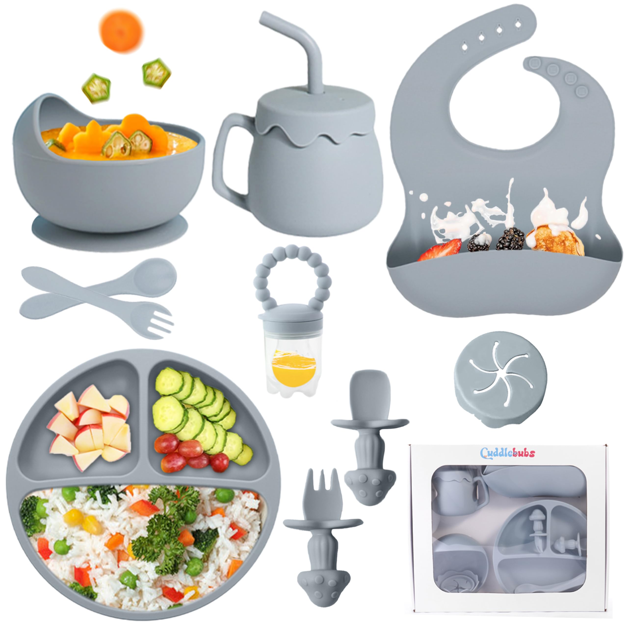 Amazon.com: CuddleBubs Silicone Baby Feeding Set with Suction, 10 Pcs ...