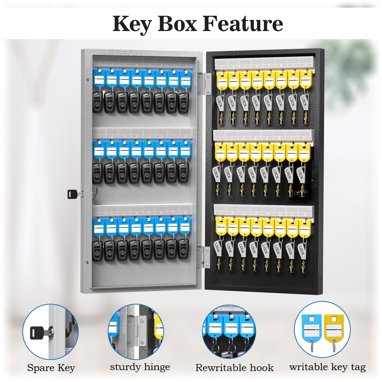 Snapklik.com : 48 Key Cabinet Organizer, Key Lock Box Wall Mount Use ...