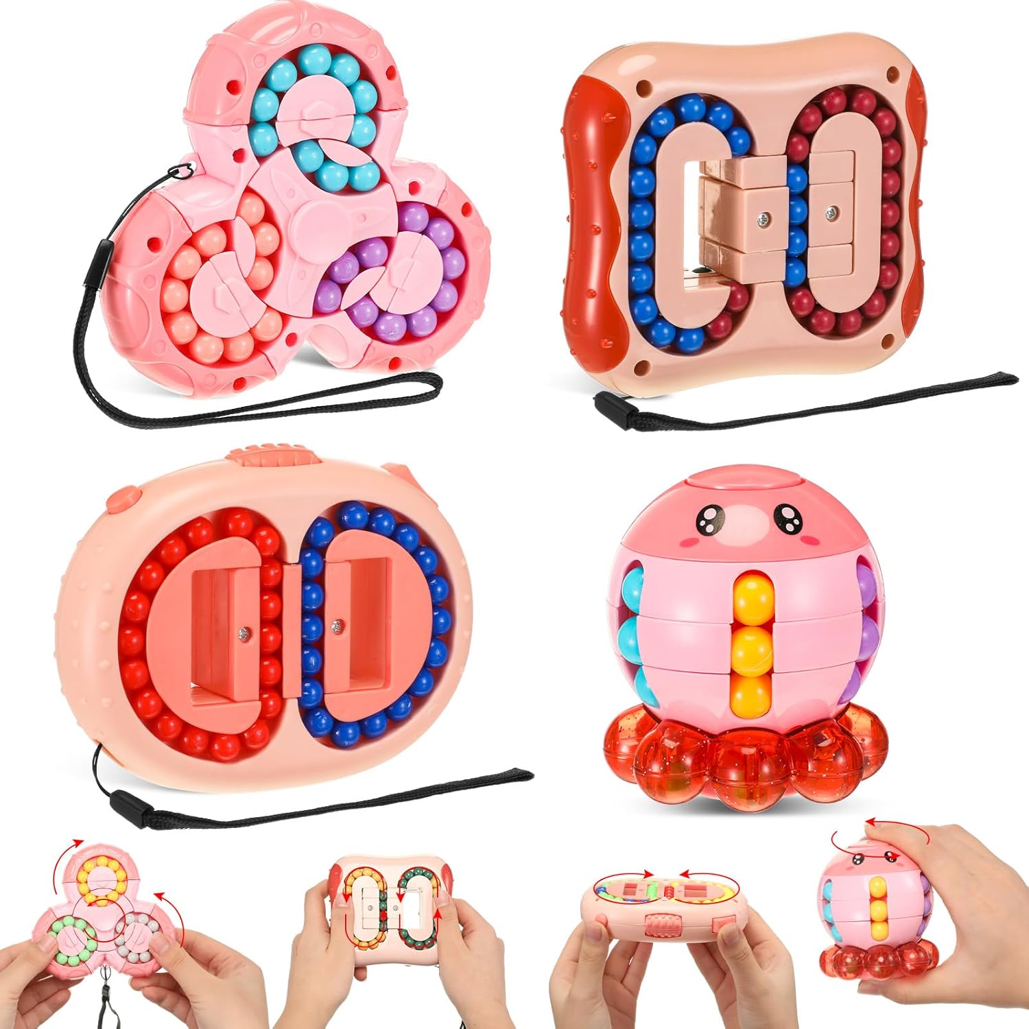 Amazon.com: 4 Pcs Rotating Bean Toys Set, Spinner Toys 2 in 1 Learning ...