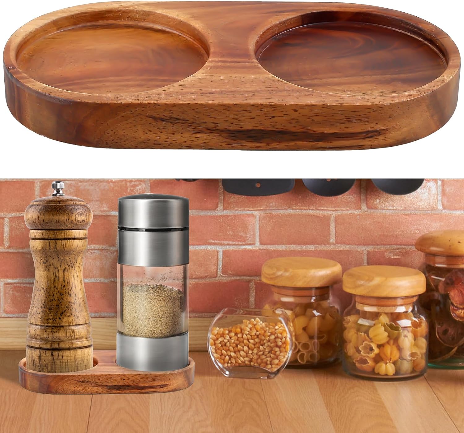 Amazon.com: Salt and Pepper Mill Tray Wood Pepper and Salt Mill Holder ...