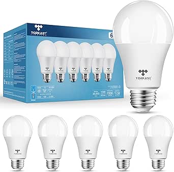 TORKASE A19 LED Light Bulbs Non-Dimmable, 60/80/100W Equivalent, 2700K Soft White, 13W 1500 ...
