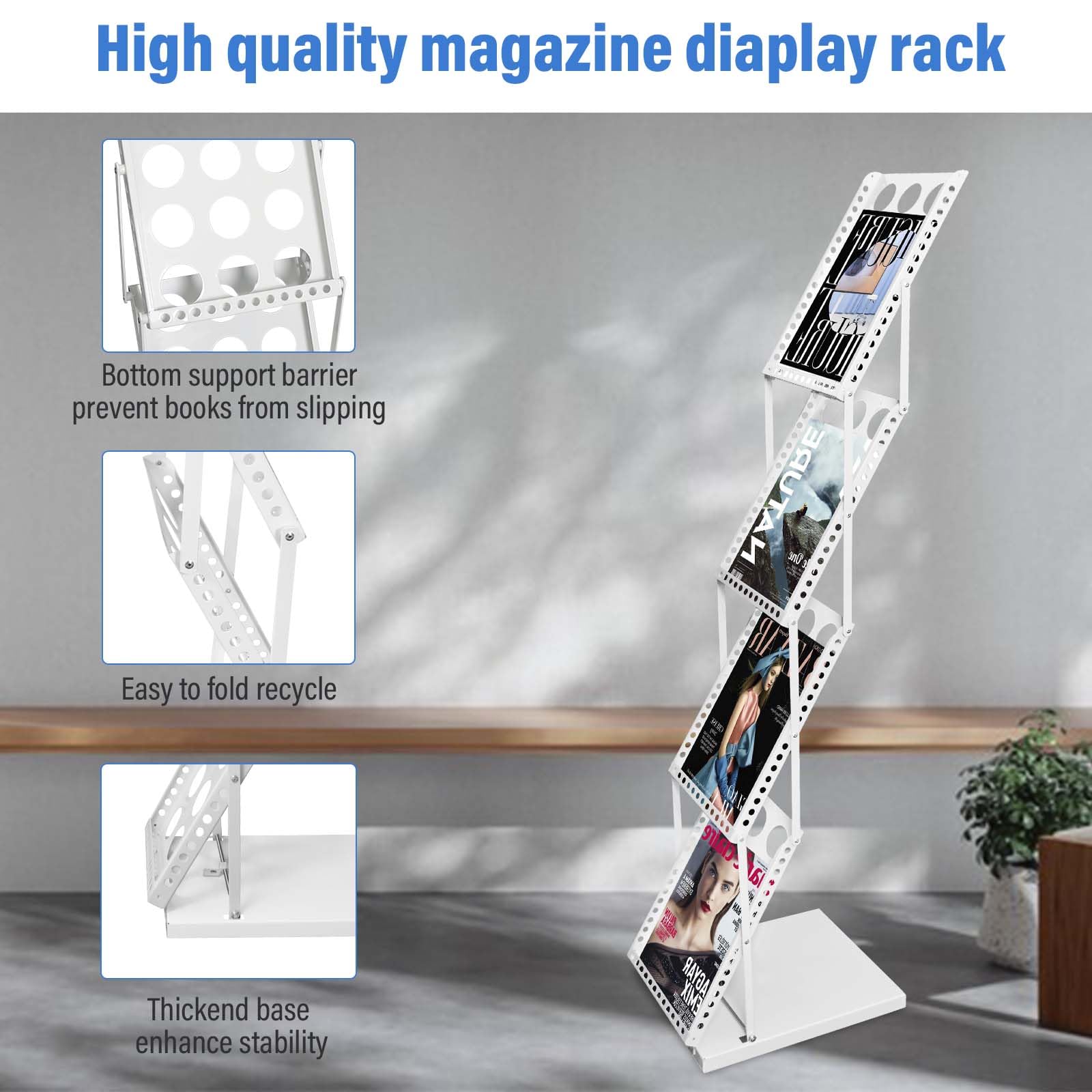 Book Shelf LIWSHWZ Foldable Magazine Rack - 4-Tier Floor Standing ...