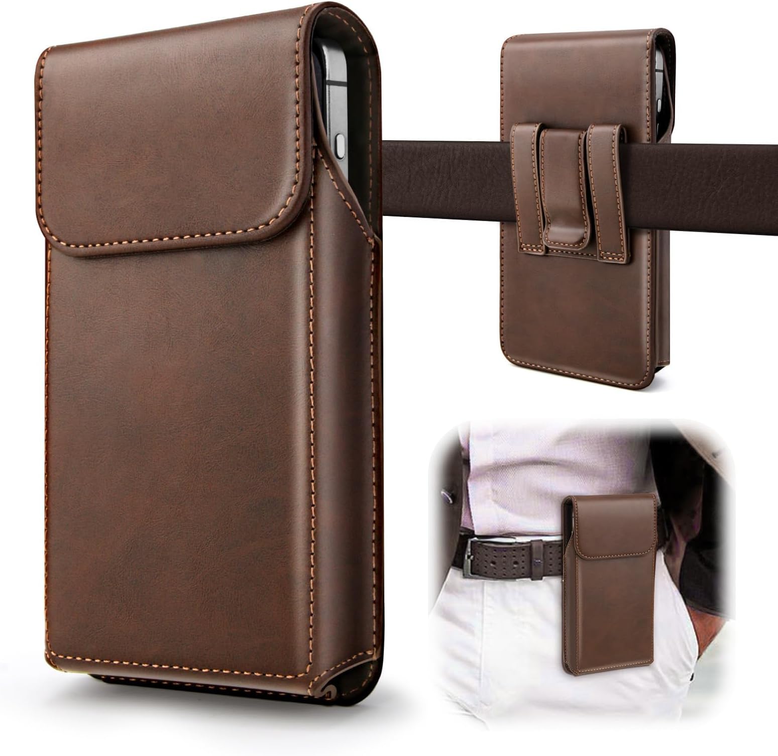 Amazon.com: BELTRON Genuine Leather Phone Holster with Belt Clip ...