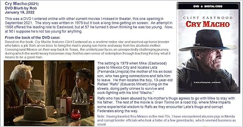 Amazon.com: Cry Macho (DVD) : Clint Eastwood, Dwight Yoakam, Eduardo ...