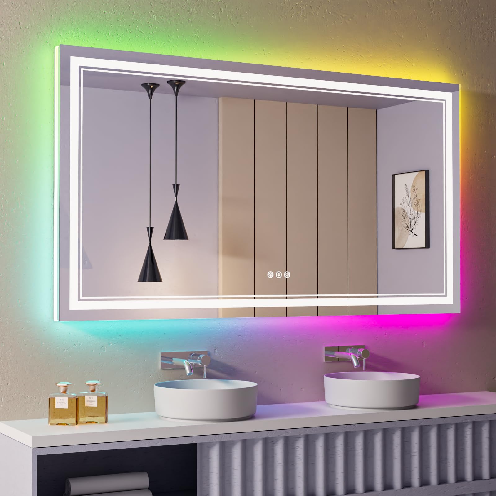 Amazon.com: ISTRIPMF 72x40 Inch RGB LED Bathroom Mirror with Lights ...