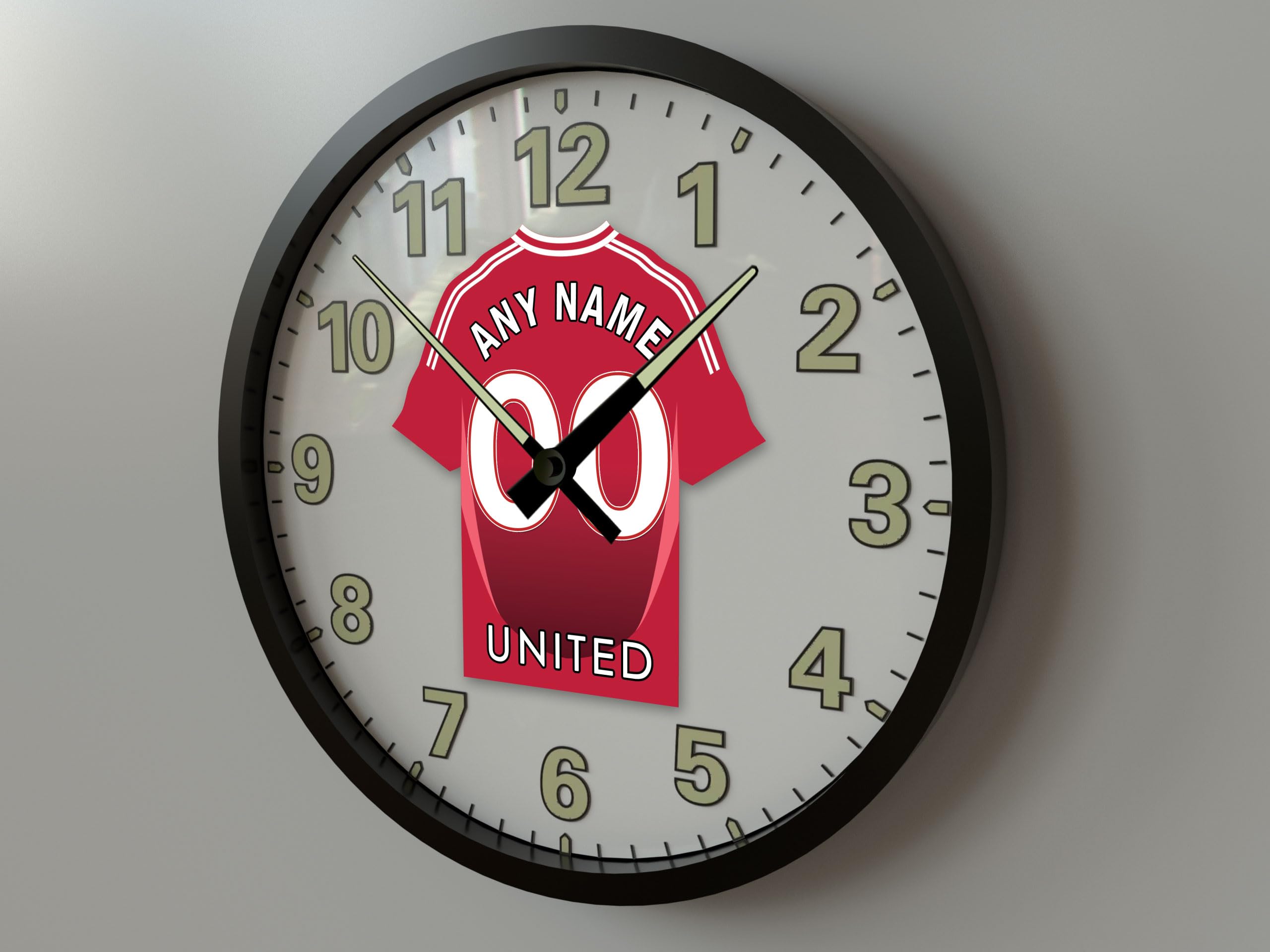 MAN UTD FOOTBALL SHIRT THEMED GLOW IN THE DARK 10 INCH CIRCULAR WALL ...