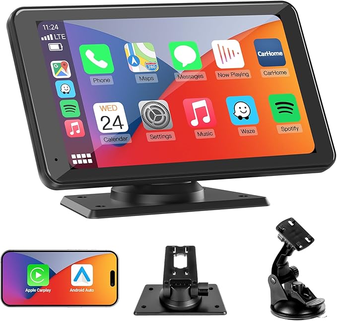 Portable Carplay Screen for Car, 7’’ HD Wireless Car Play with Apple ...