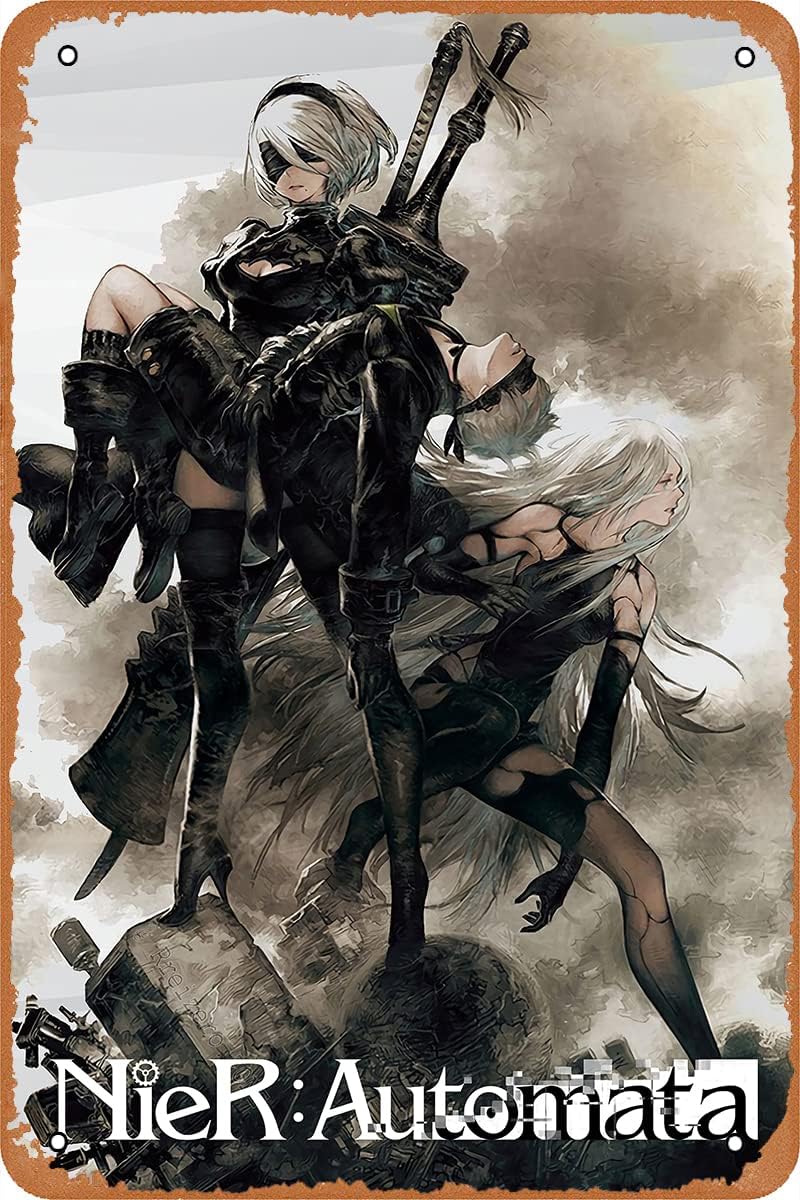 Amazon.com: Clilsiatm NieR Automata Game Poster Vintage Metal Tin Sign ...