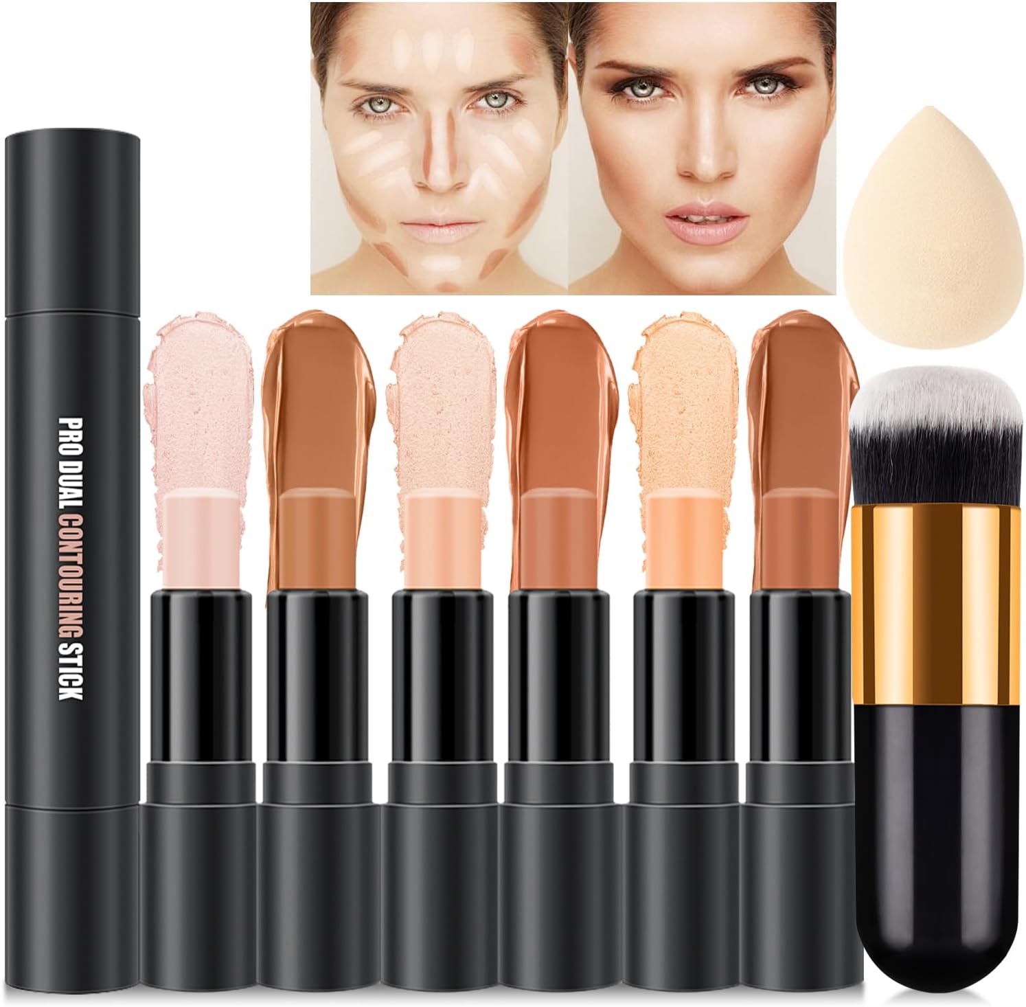 Amazon.com: 6 Colors Cream Contour Stick Makeup Kit,Shades with ...