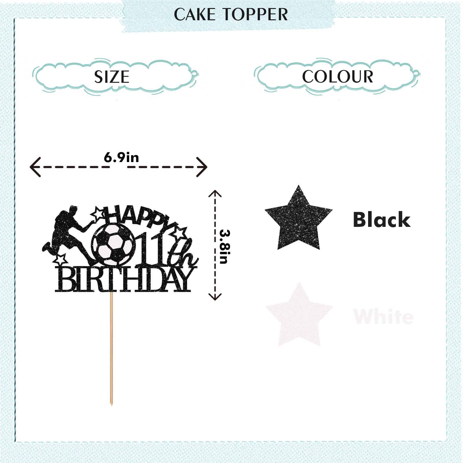 Snapklik.com : Black Soccer Happy 11th Birthday Cake Topper, Sport ...