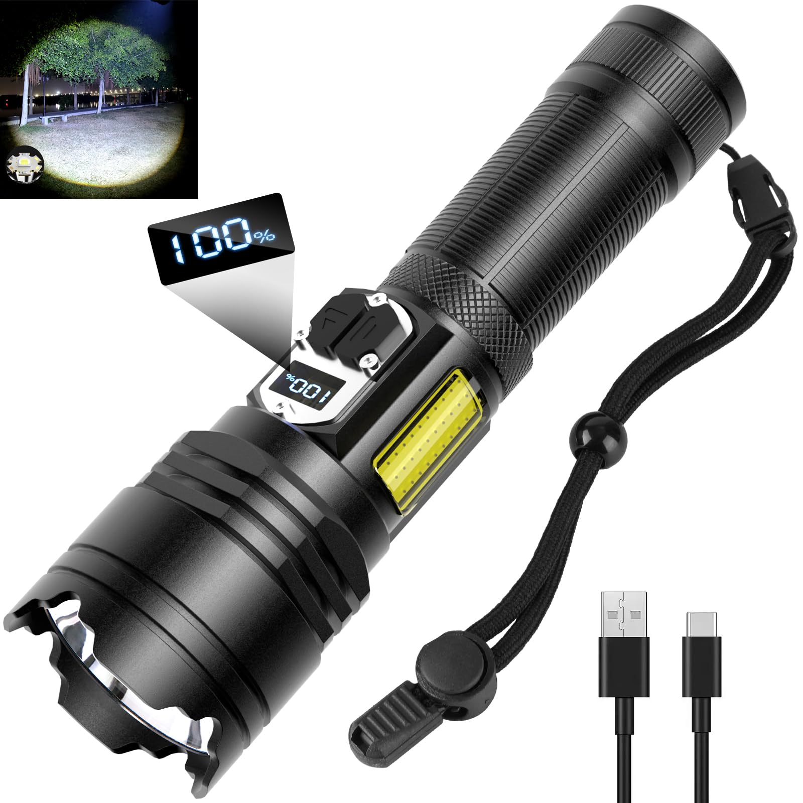 Bochaos Flashlight High Lumens,280000LM LED Flashlight,XHP160.6 Super ...