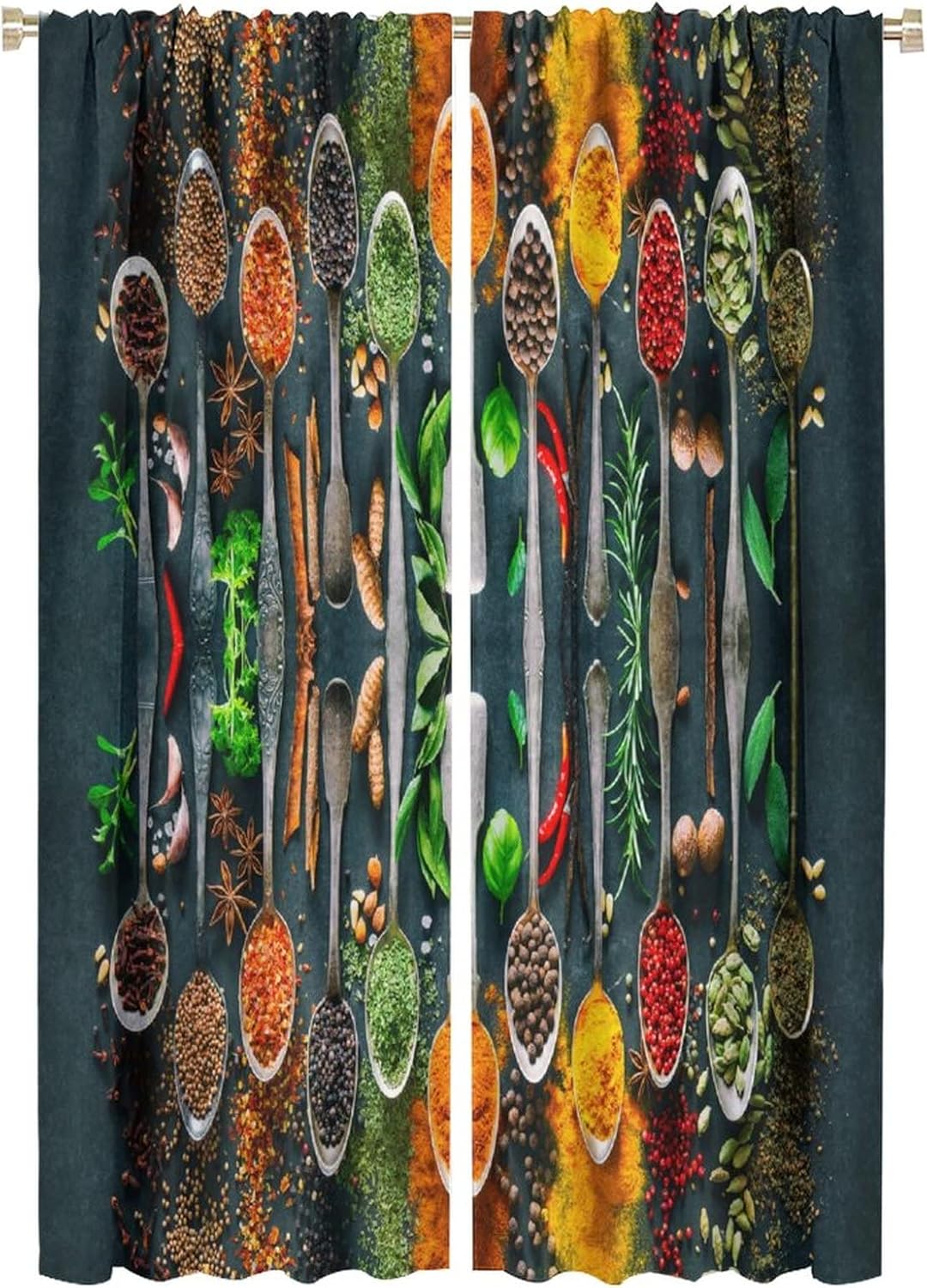 Amazon.com: Spice Theme Blackout Curtains,Herbs and Spices on Graphite ...