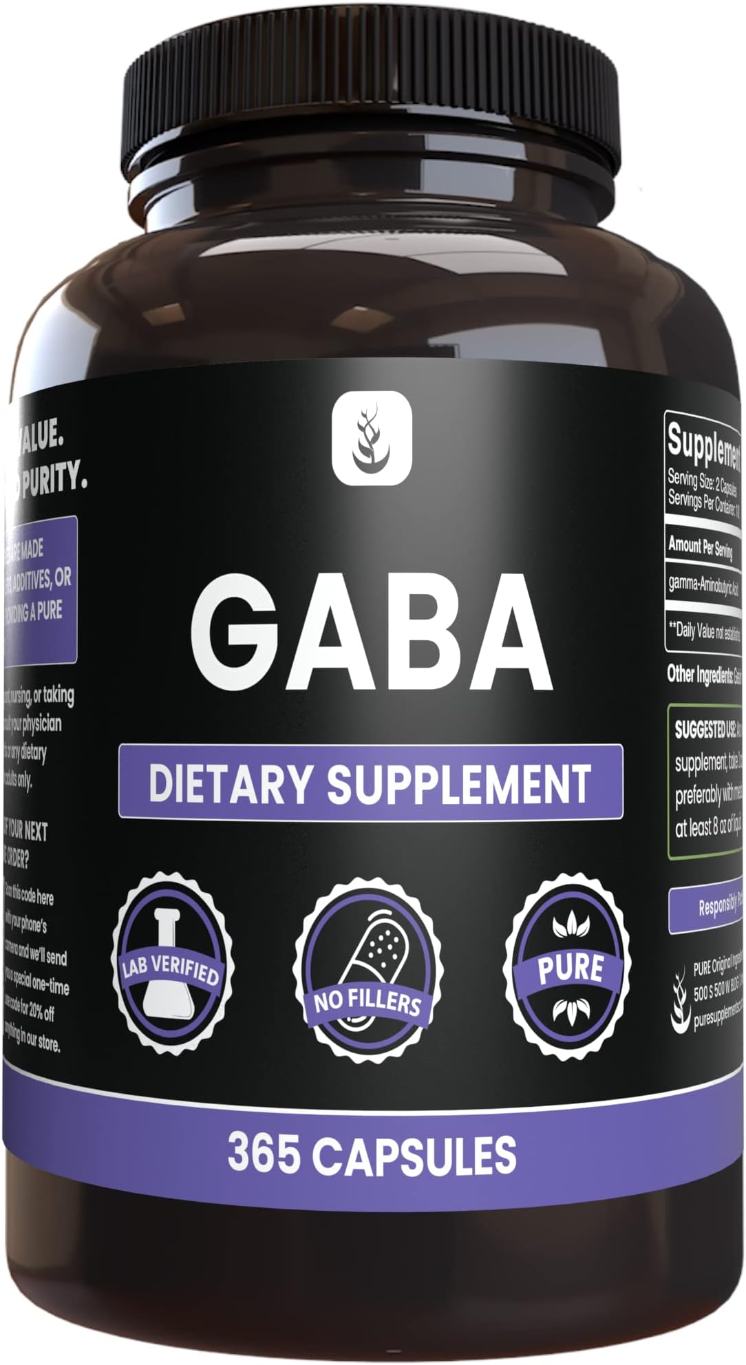 Amazon.com: PURE ORIGINAL INGREDIENTS GABA (365 Capsules) No Magnesium Or Rice Fillers, Always ...
