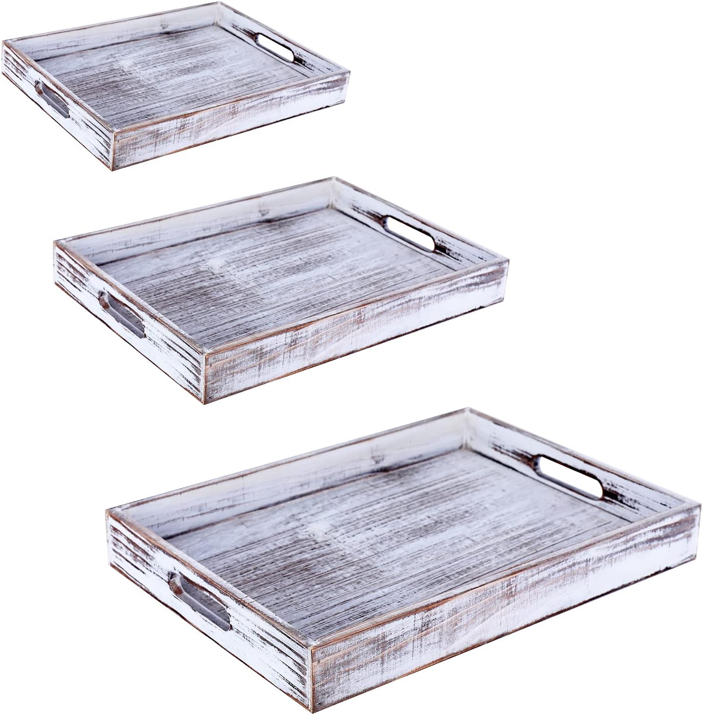 Amazon.com: ZNIU DA8 Set of 3 Wooden Serving Trays with Handle - Rustic ...