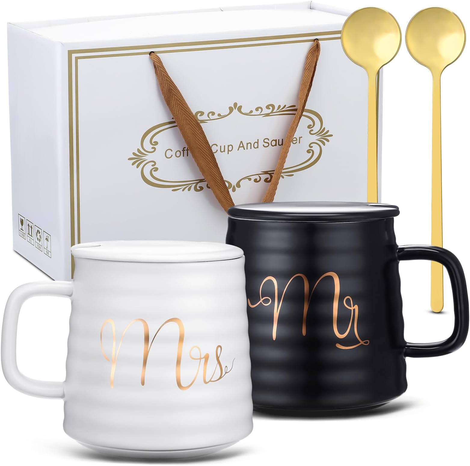 Amazon.com: Dandat 2 Pieces Mr and Mrs Coffee Couple Mugs Set 13.9 oz ...