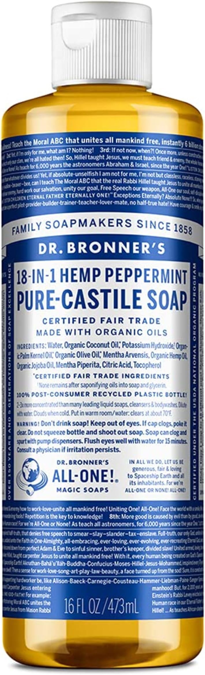 Amazon.com : Dr. Bronner's - Pure-Castile Liquid Soap (Peppermint, 16 ...