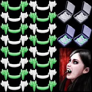 Amazon.com: 16 Pieces Halloween Retractable Vampire Fangs Glow in The ...