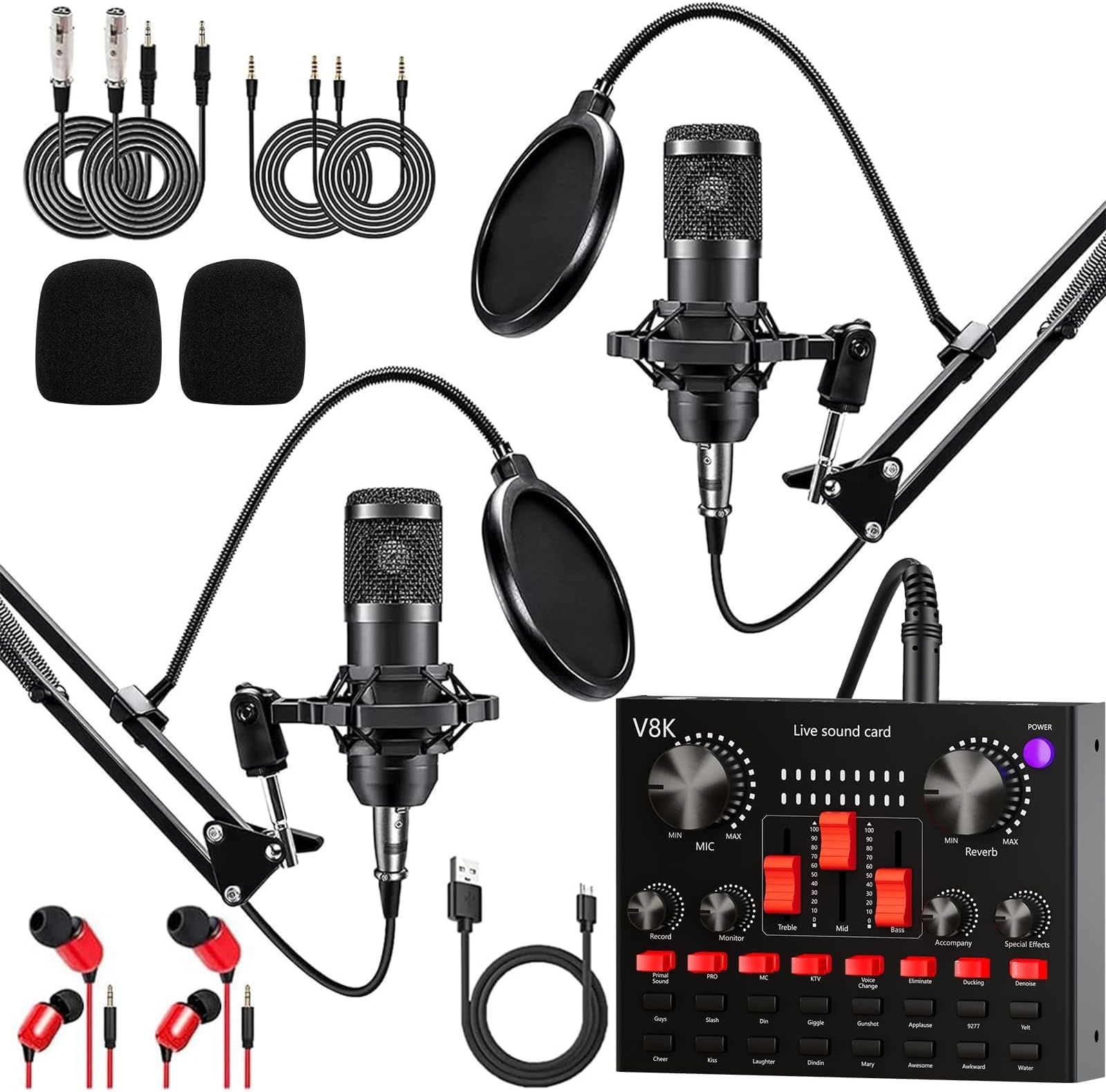 Amazon.com: Redyyds M8 Podcast Equipment Bundle for 2,DJ Mixer with ...