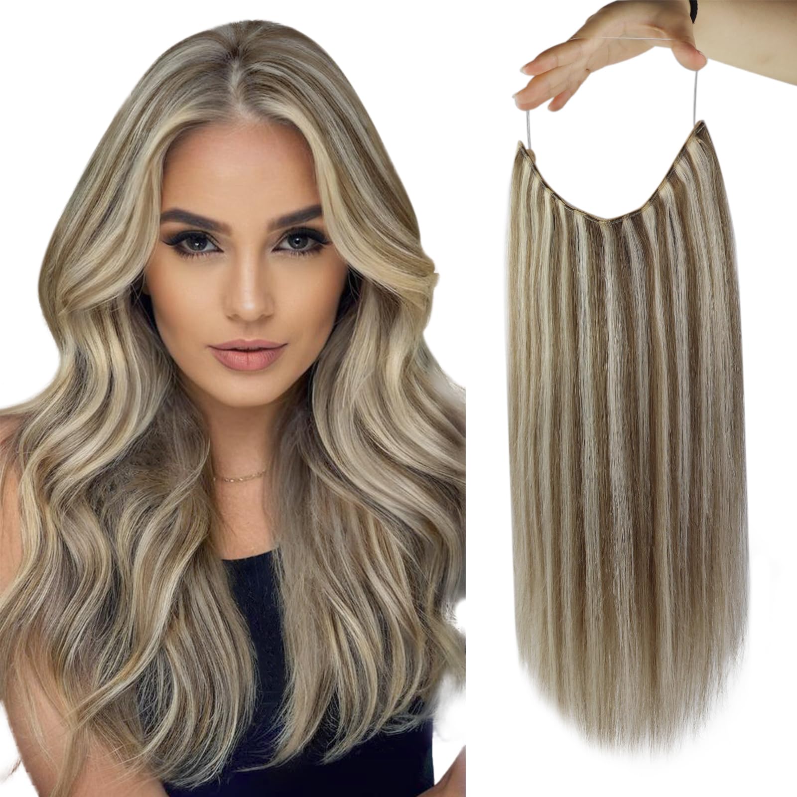 Amazon.com : Fshine Invisible Wire Hair Extensions Real Human Hair Ash ...