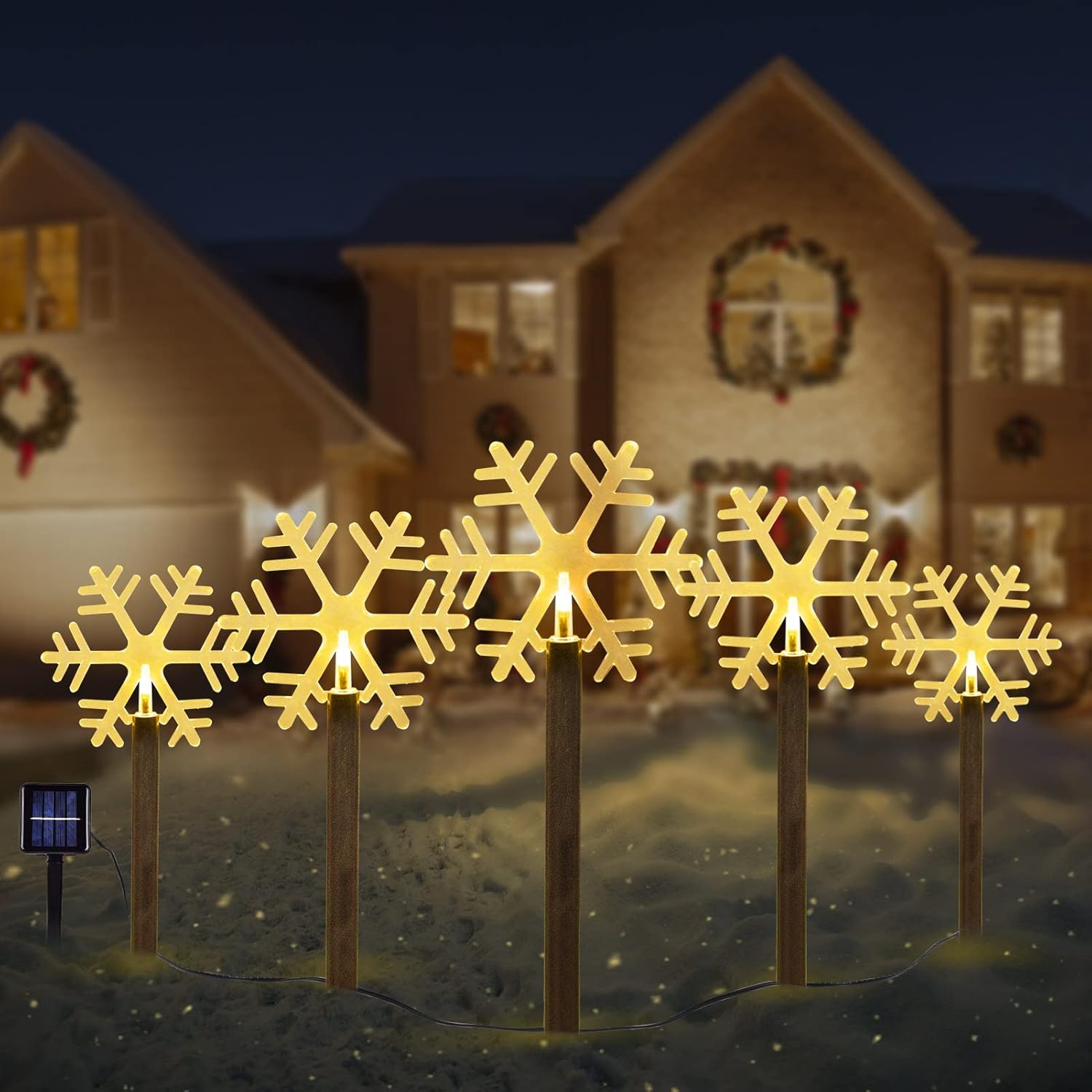 BRIGHTDECK Snowflake Christmas Pathway Lights Outdoor, 5 Pack Solar ...