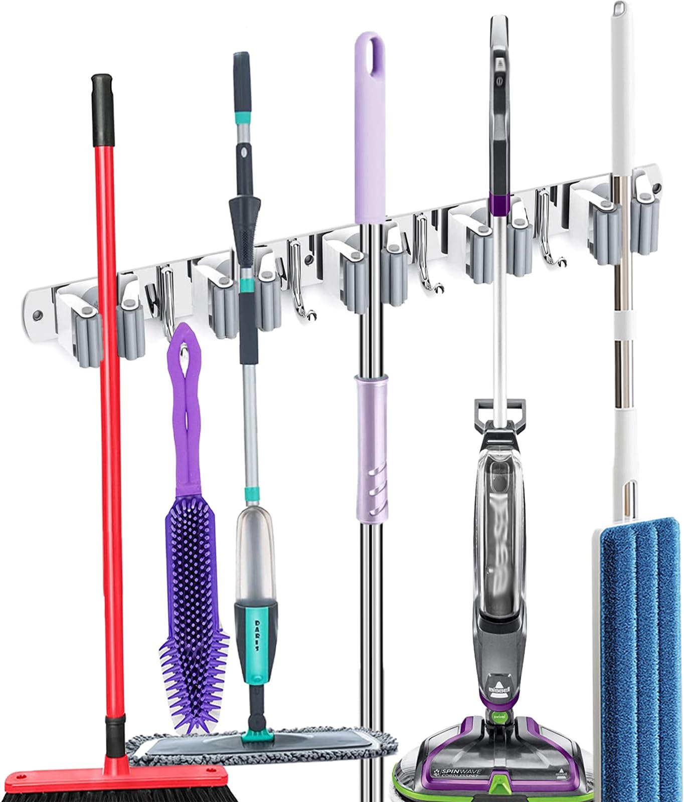 Amazon.com: voze [2 Pack] 5 Racks and 4 Hooks Mop and Broom Holder Wall ...