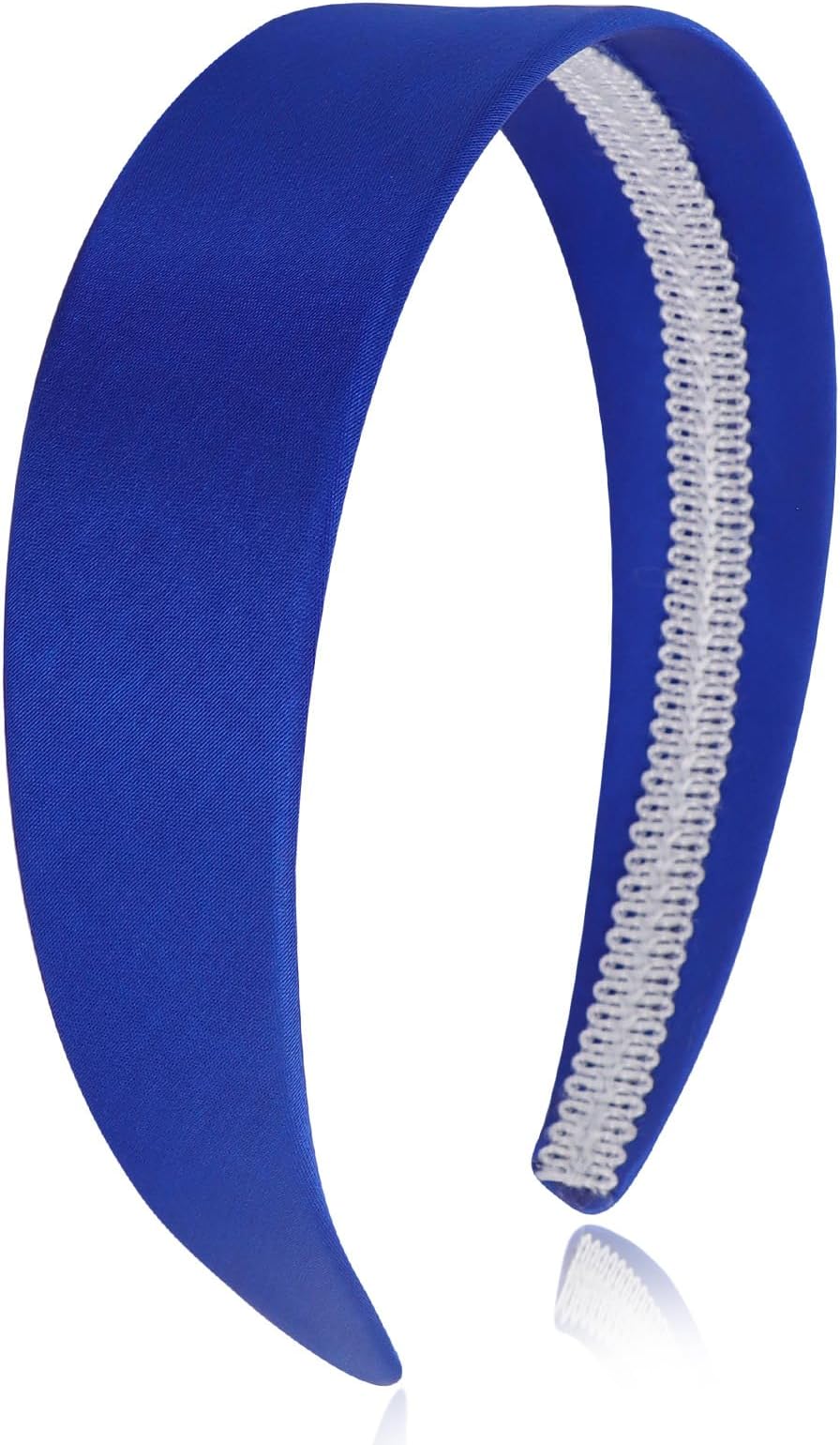 Amazon.com : Wecoe Royal Blue Headband 1.6 Inch Wide Silk Satin ...