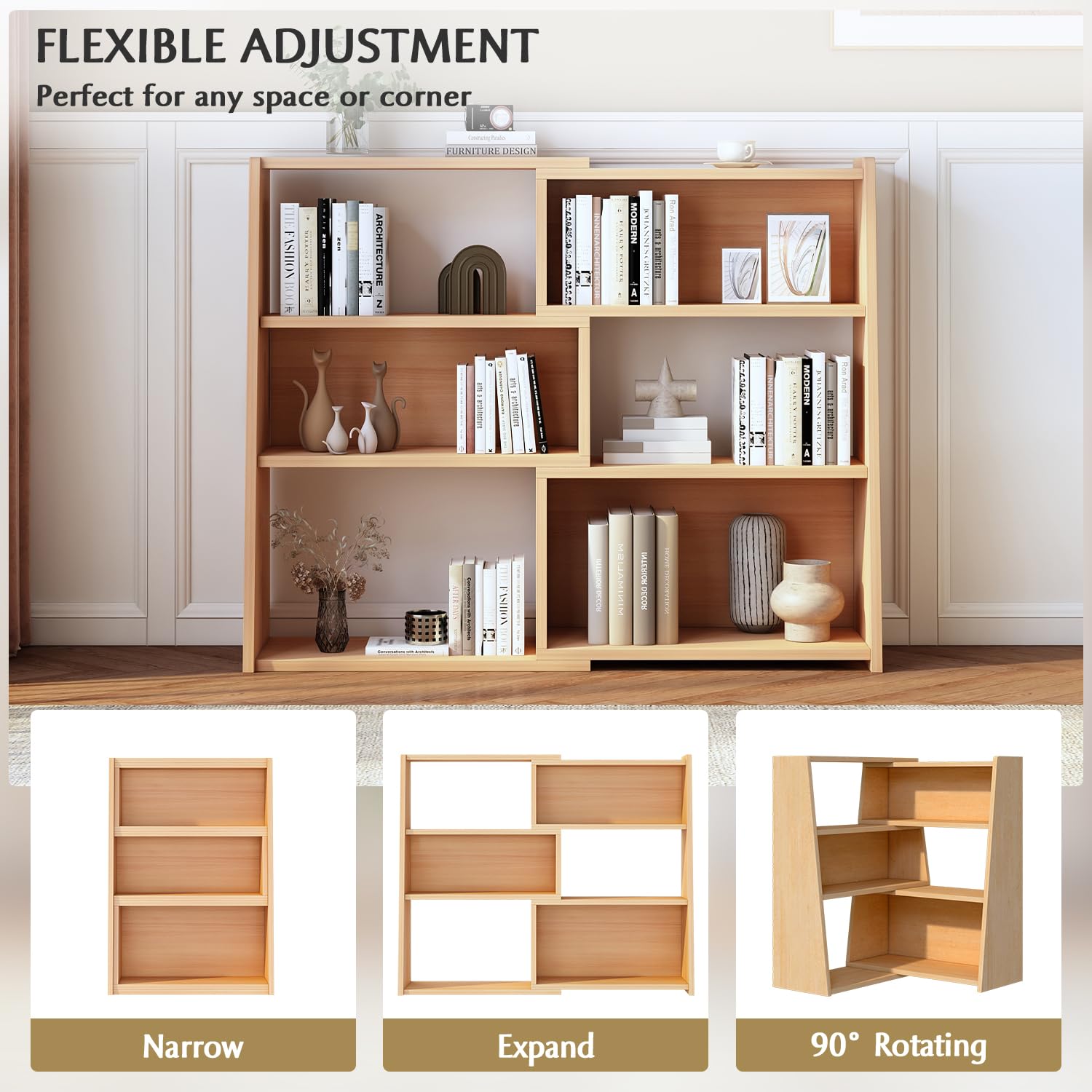 Snapklik.com : IOTXY Wooden Extendable Shelf Bookcase - 3-Tier Ladder ...