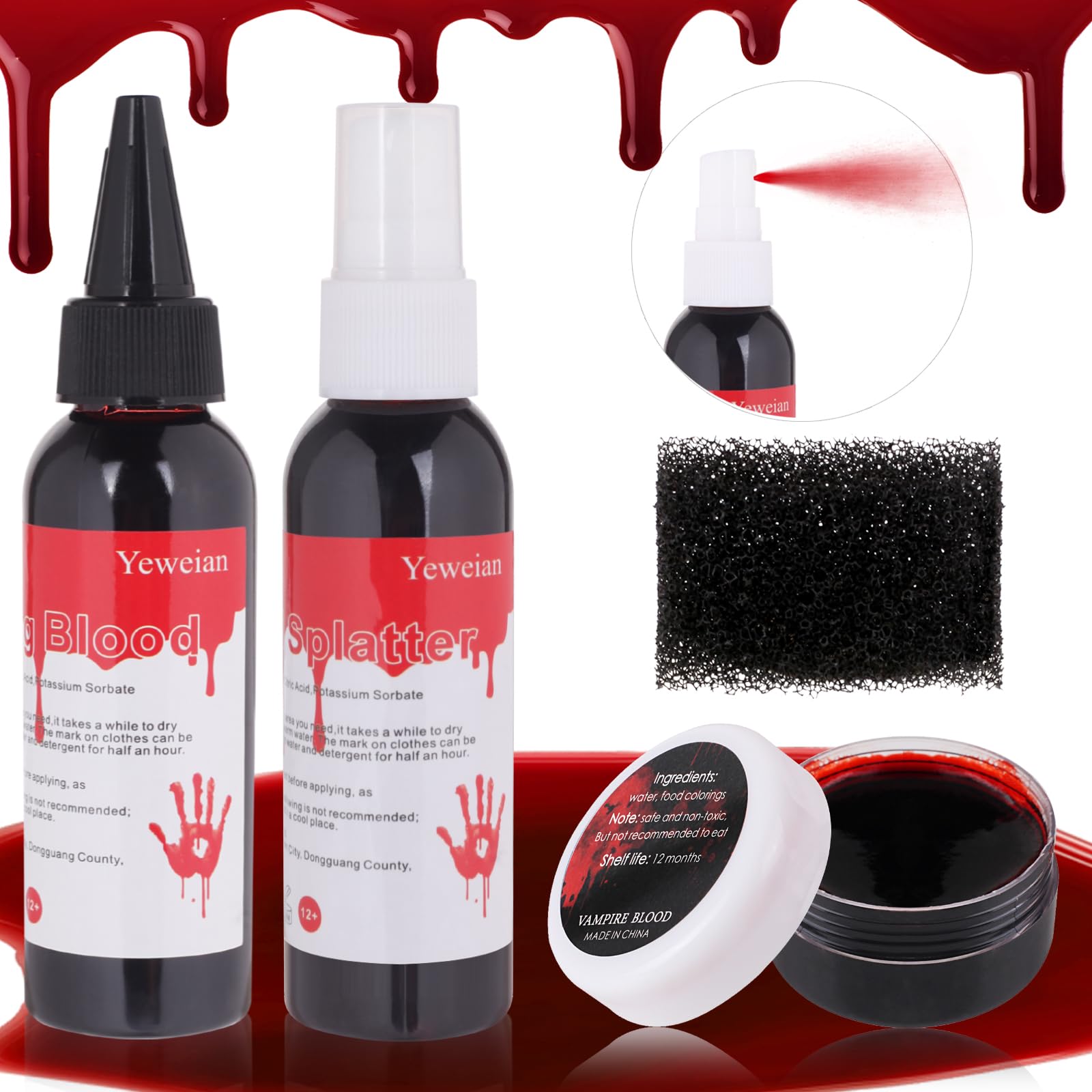 Amazon.com : Yeweian 4PCS Fake Blood Makeup Kit, Washable Fake Blood ...