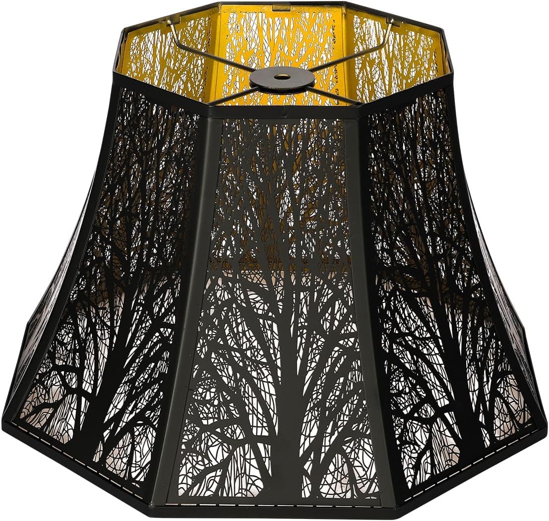 Etched Forest Metal Lampshade Outer Black Inner Gold 7.9 X 13.8 X 8.7 ...