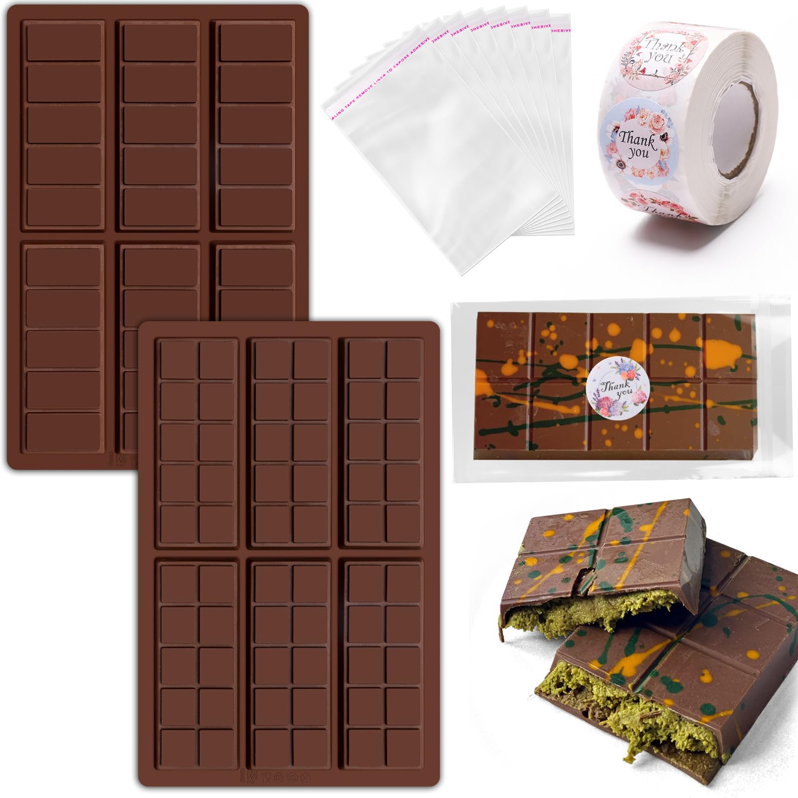 Amazon.com: Solaradgy Deep Chocolate Bar Mold 2 Pack with 100 Storage ...