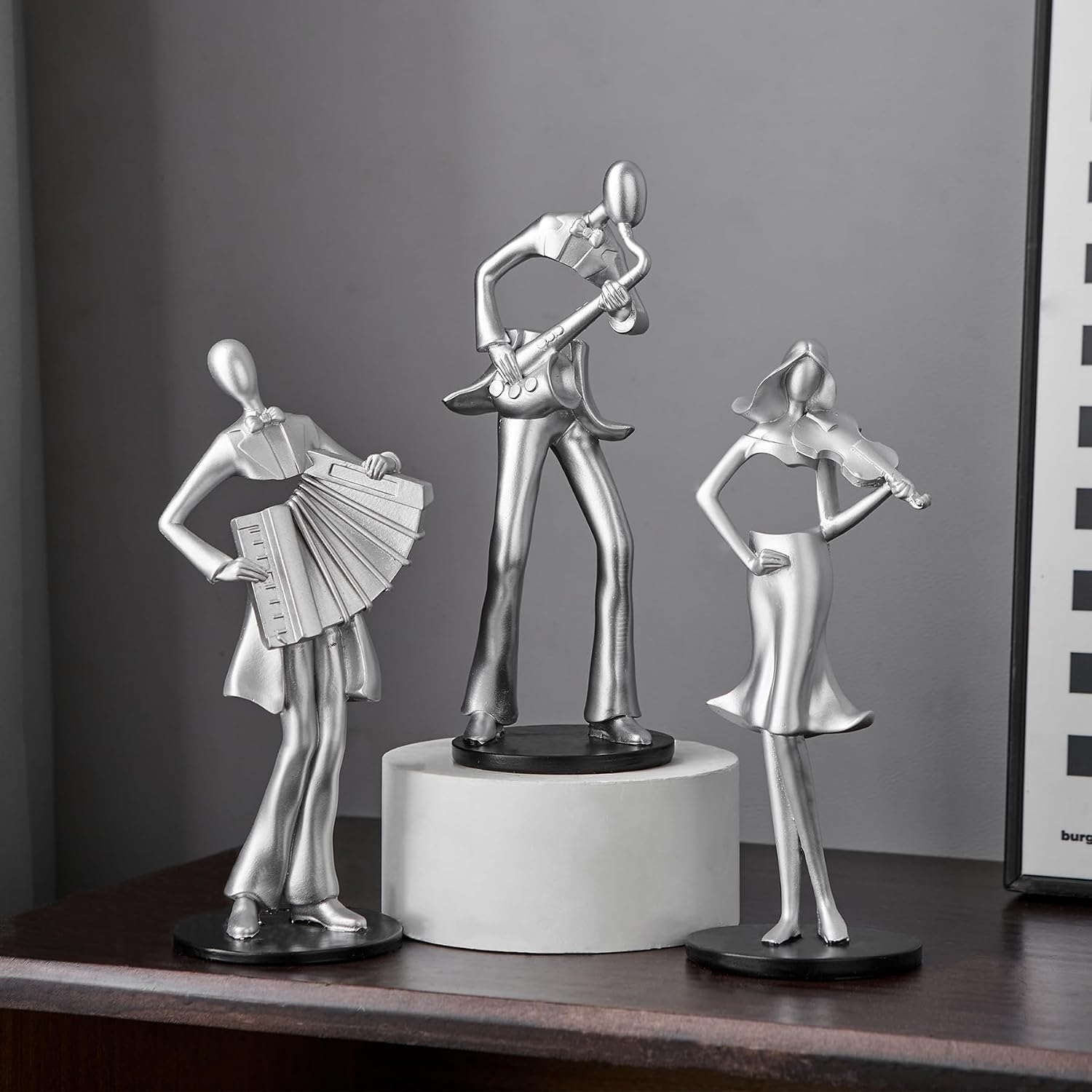 Amazon.com: FJS 3Pcs Musician Music Decor Statue, Modern Silver ...