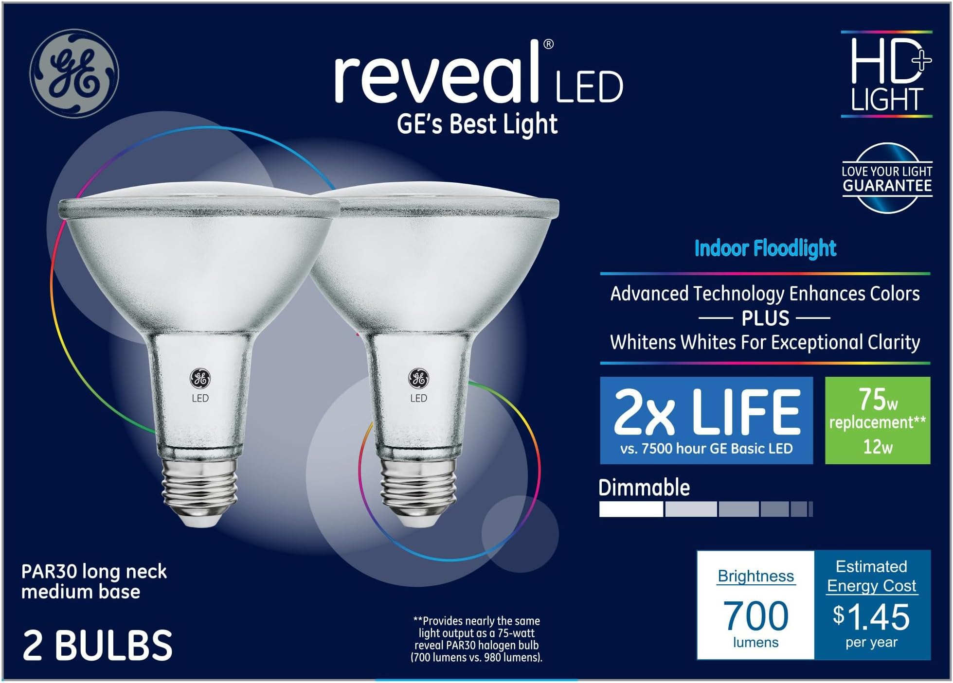 GE Relax HD 75-Watt EQ LED Par30 Long Neck Warm White Dimmable ...