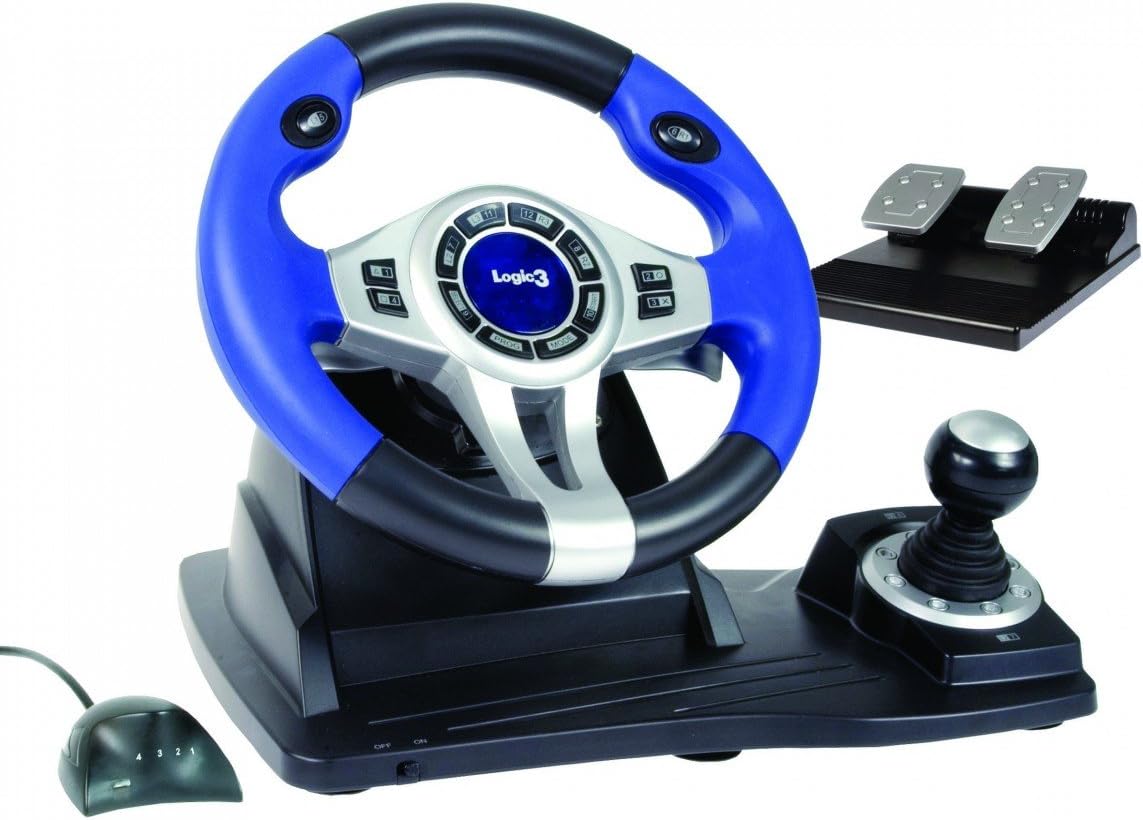 Logic3 Blue Steering Wheel and Pedals (PC/PS2/PS3) : Amazon.co.uk: PC ...