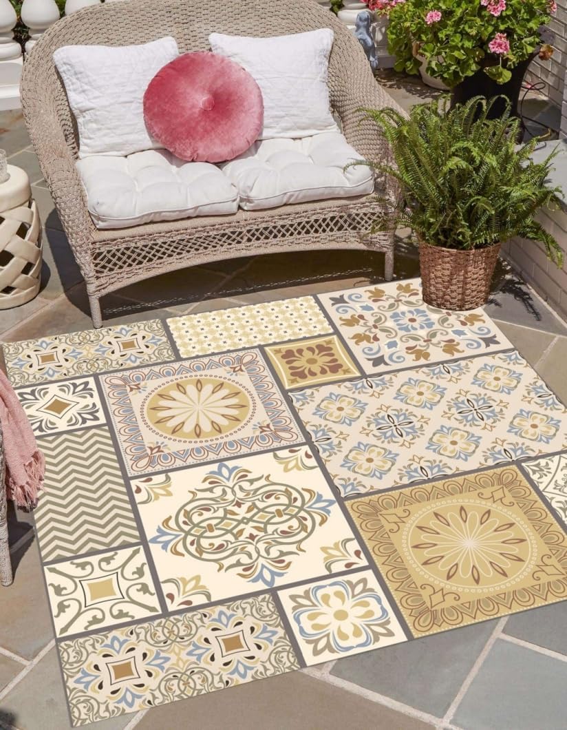 Amazon.com: Classical Floral Area Rug 4x4 Blue Grey Paisley Indoor ...